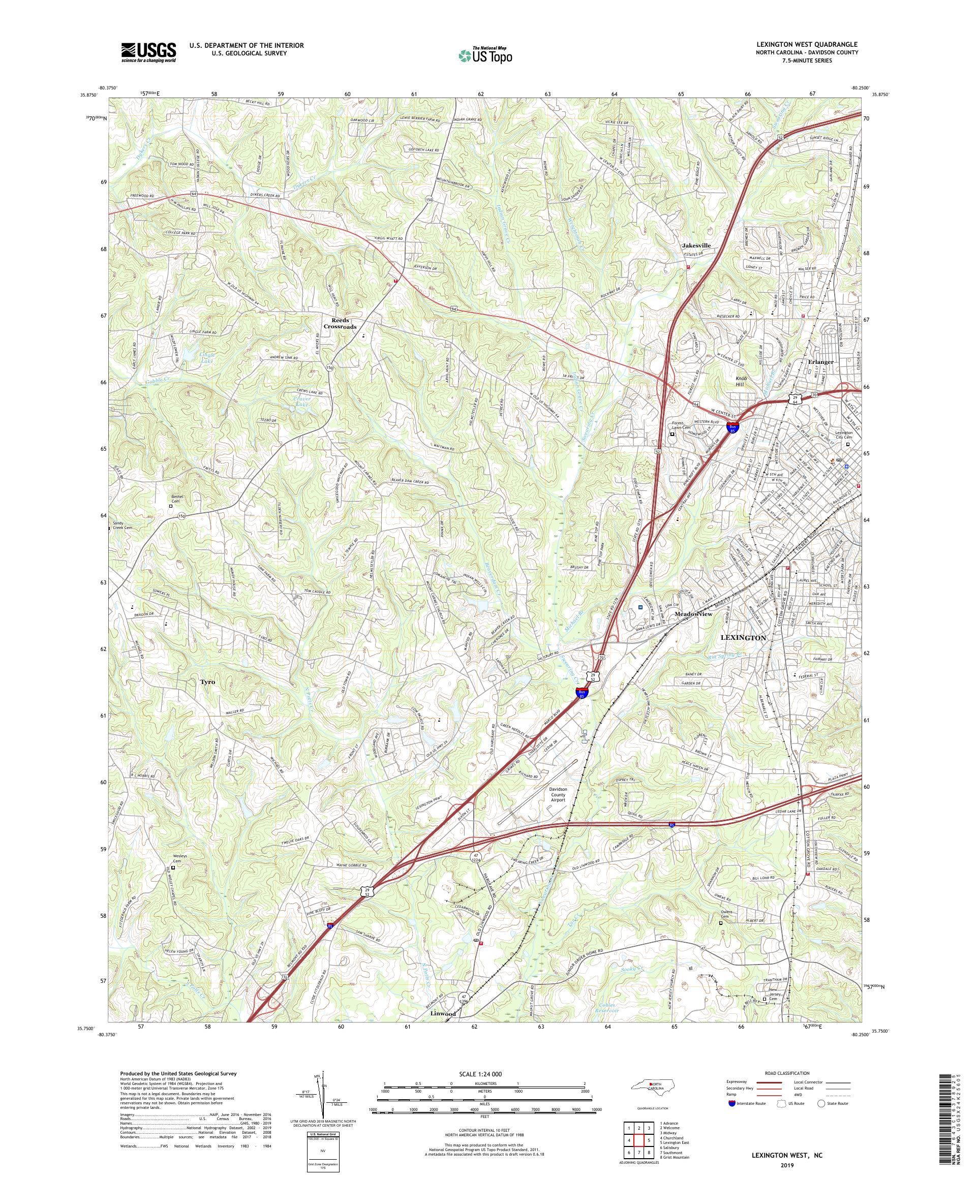 Lexington West North Carolina US Topo Map – MyTopo Map Store