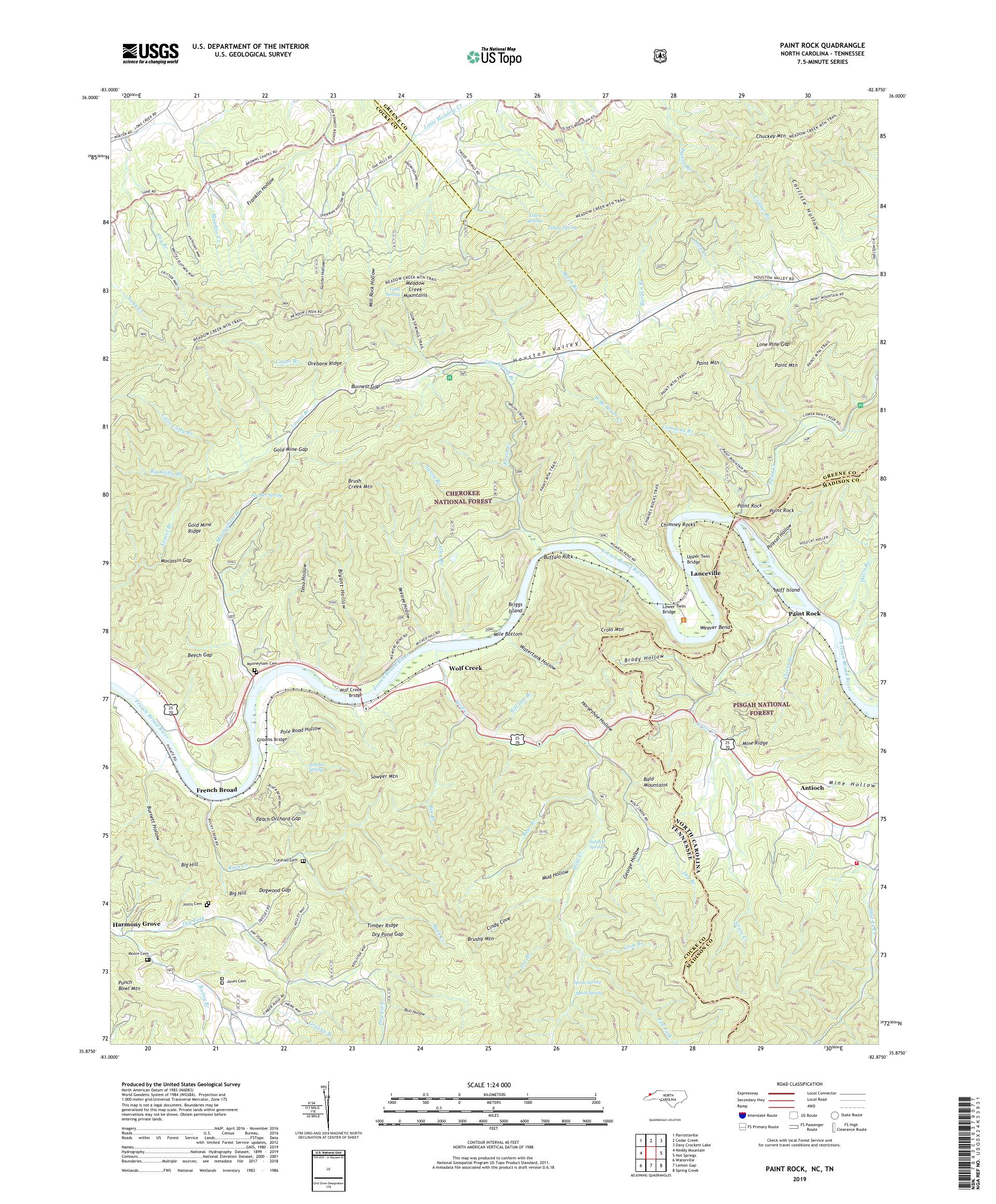 Paint Rock North Carolina US Topo Map – MyTopo Map Store