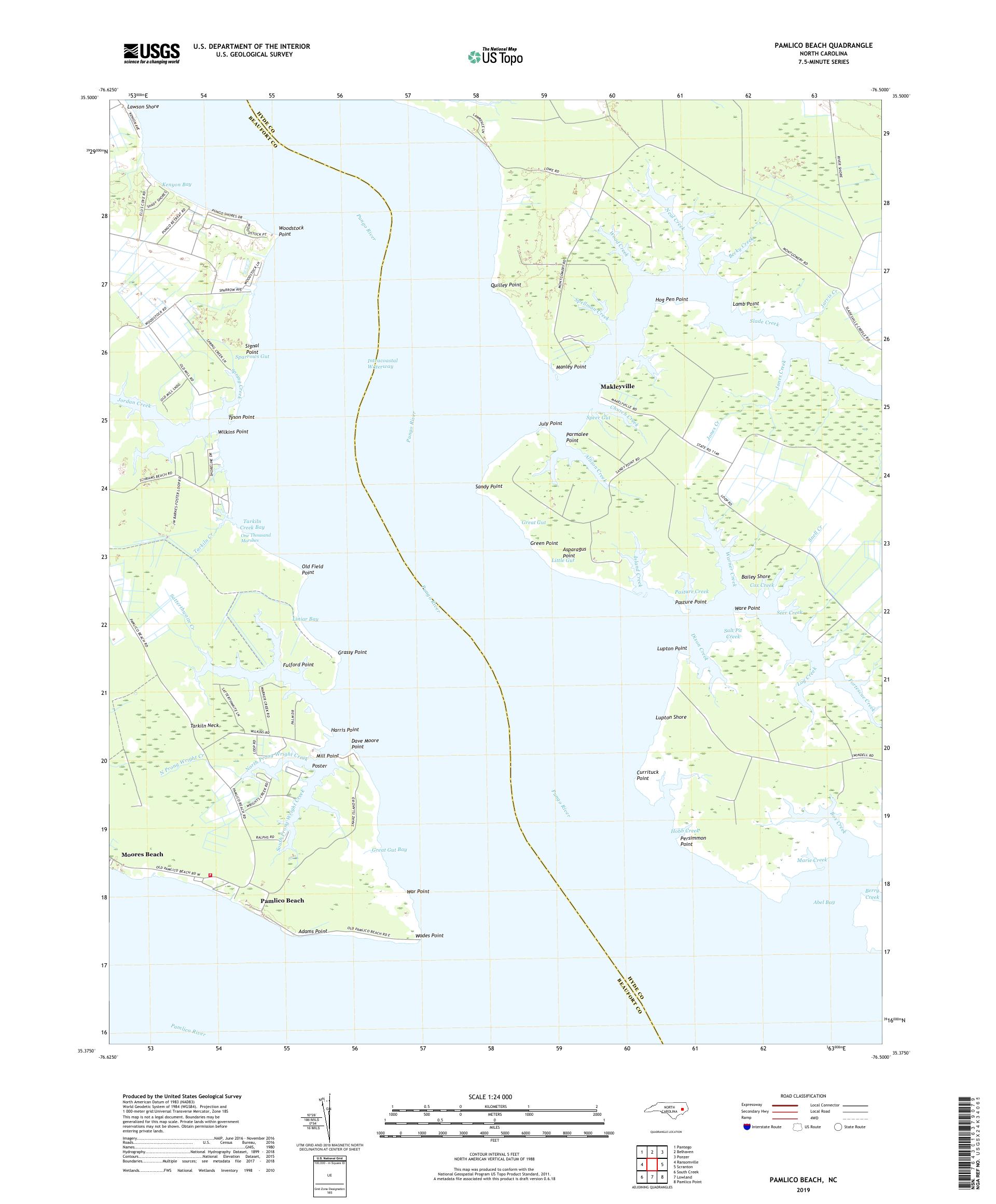 Pamlico Beach North Carolina US Topo Map – MyTopo Map Store