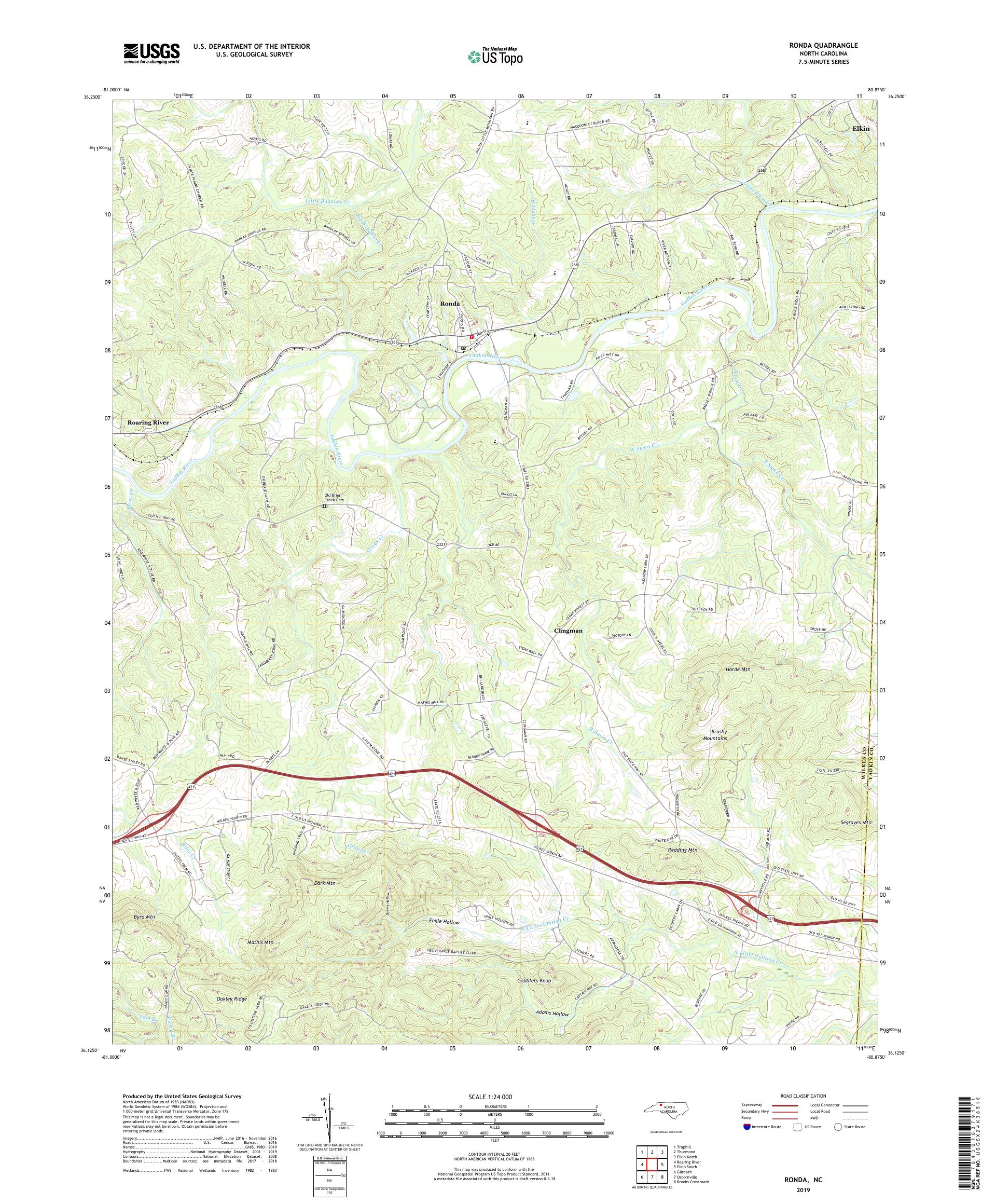 Ronda North Carolina US Topo Map – MyTopo Map Store