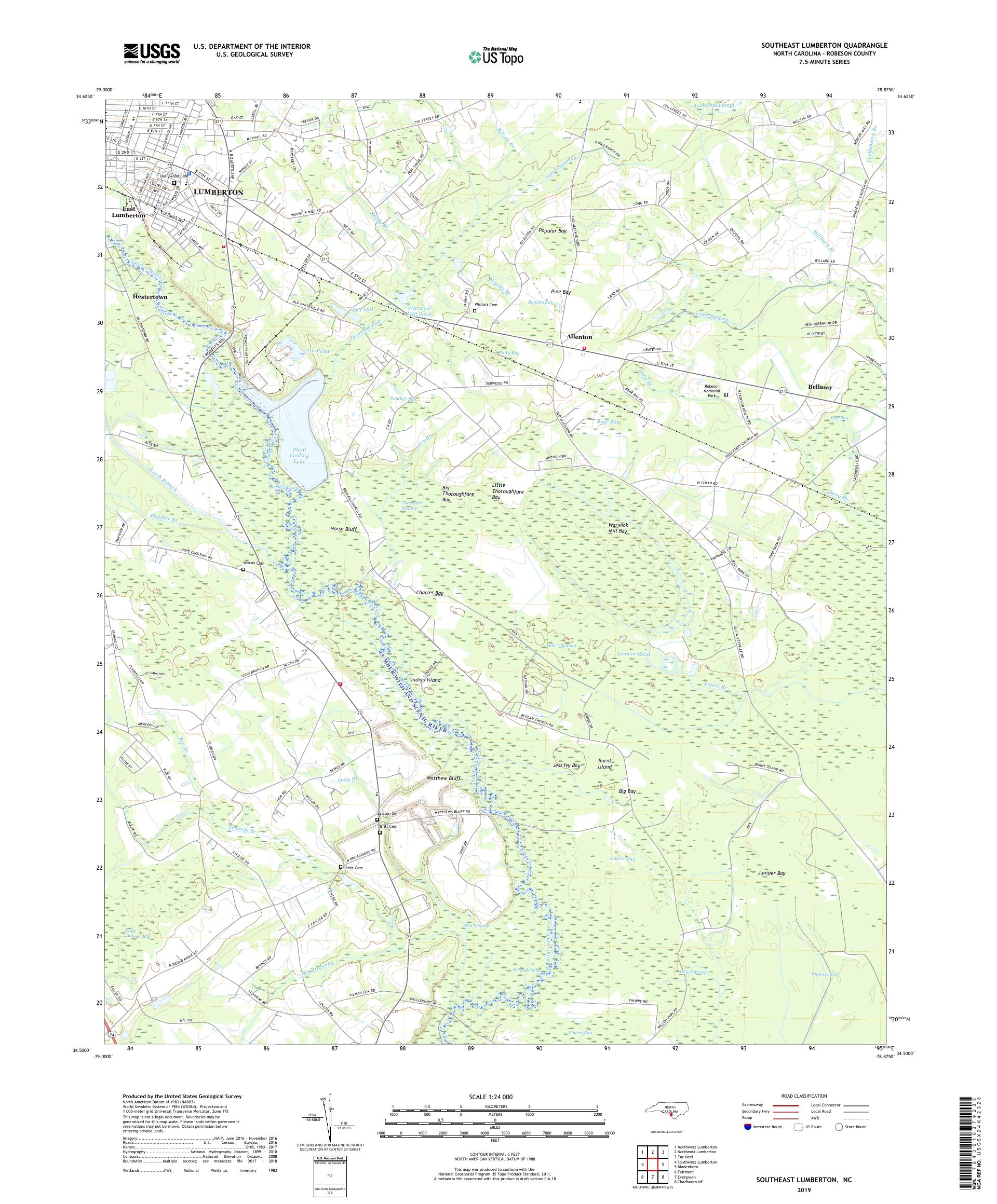 Southeast Lumberton North Carolina US Topo Map – MyTopo Map Store