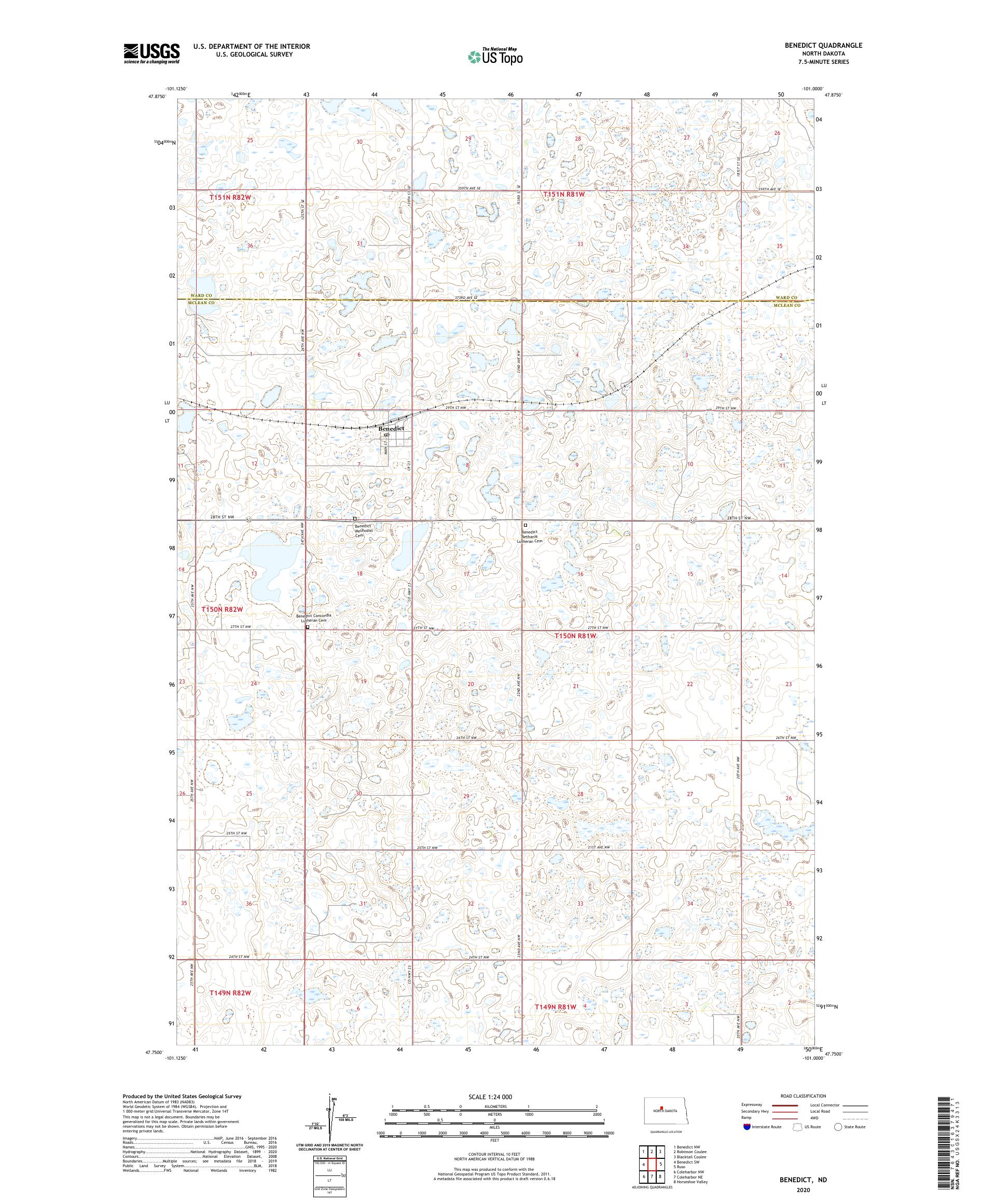 Benedict North Dakota US Topo Map – MyTopo Map Store