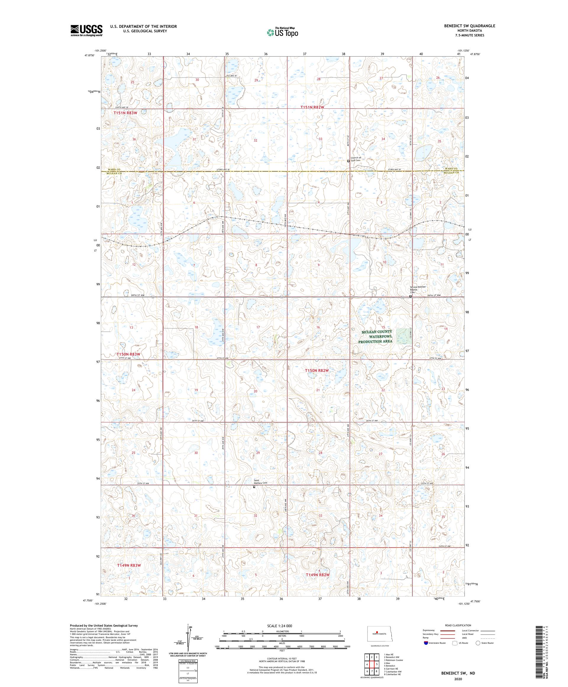 Benedict SW North Dakota US Topo Map – MyTopo Map Store