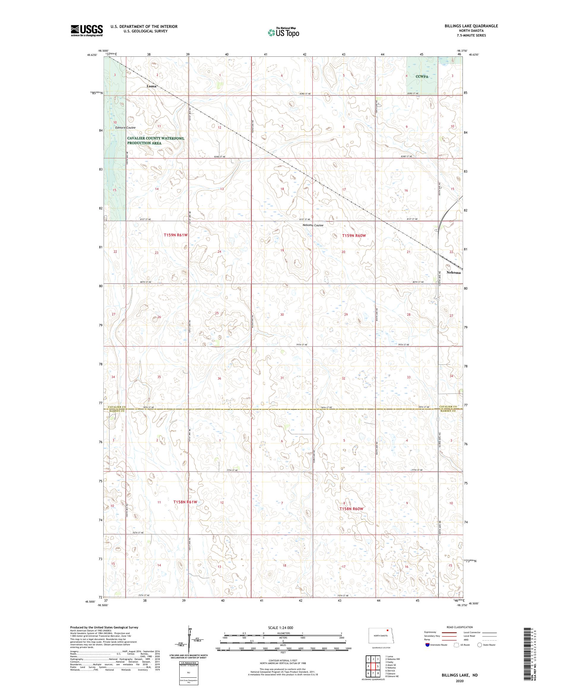 Billings Lake North Dakota US Topo Map – MyTopo Map Store