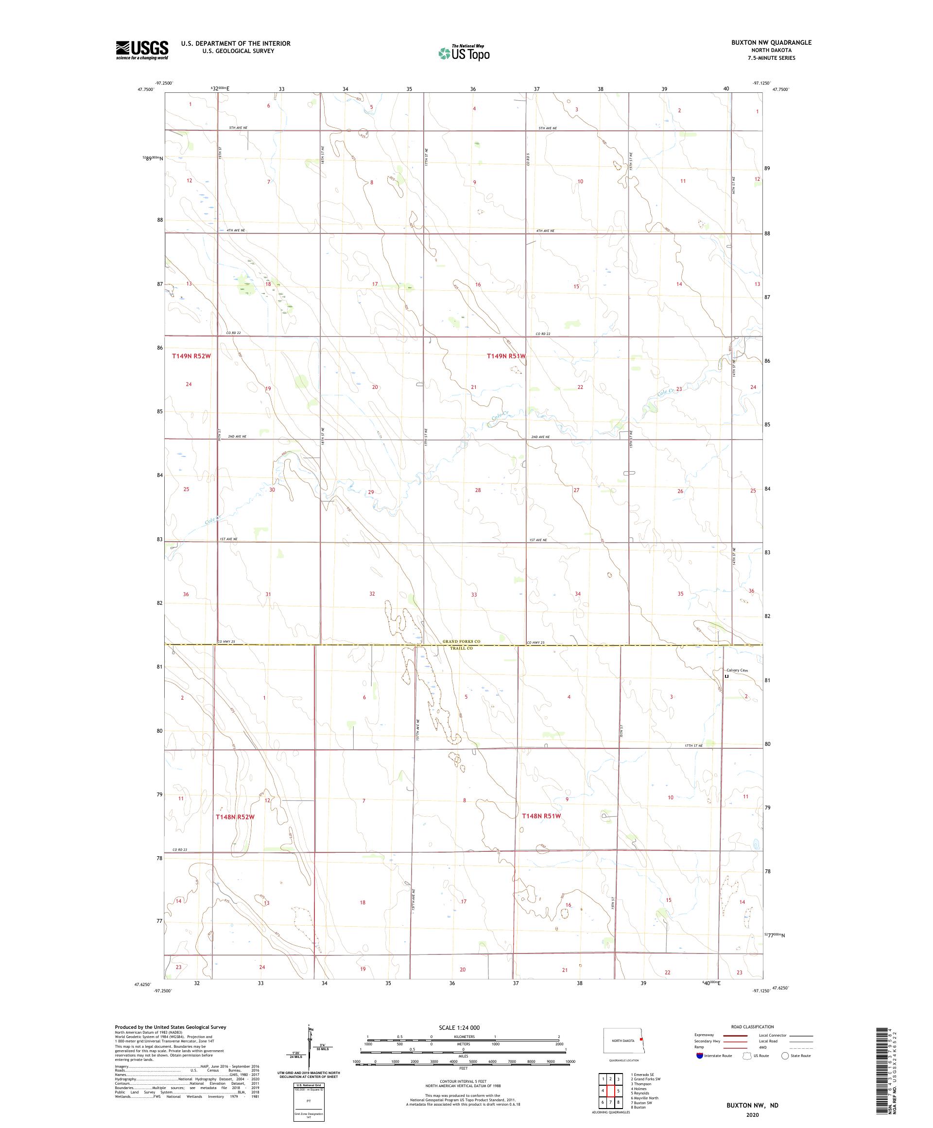 Buxton NW North Dakota US Topo Map – MyTopo Map Store