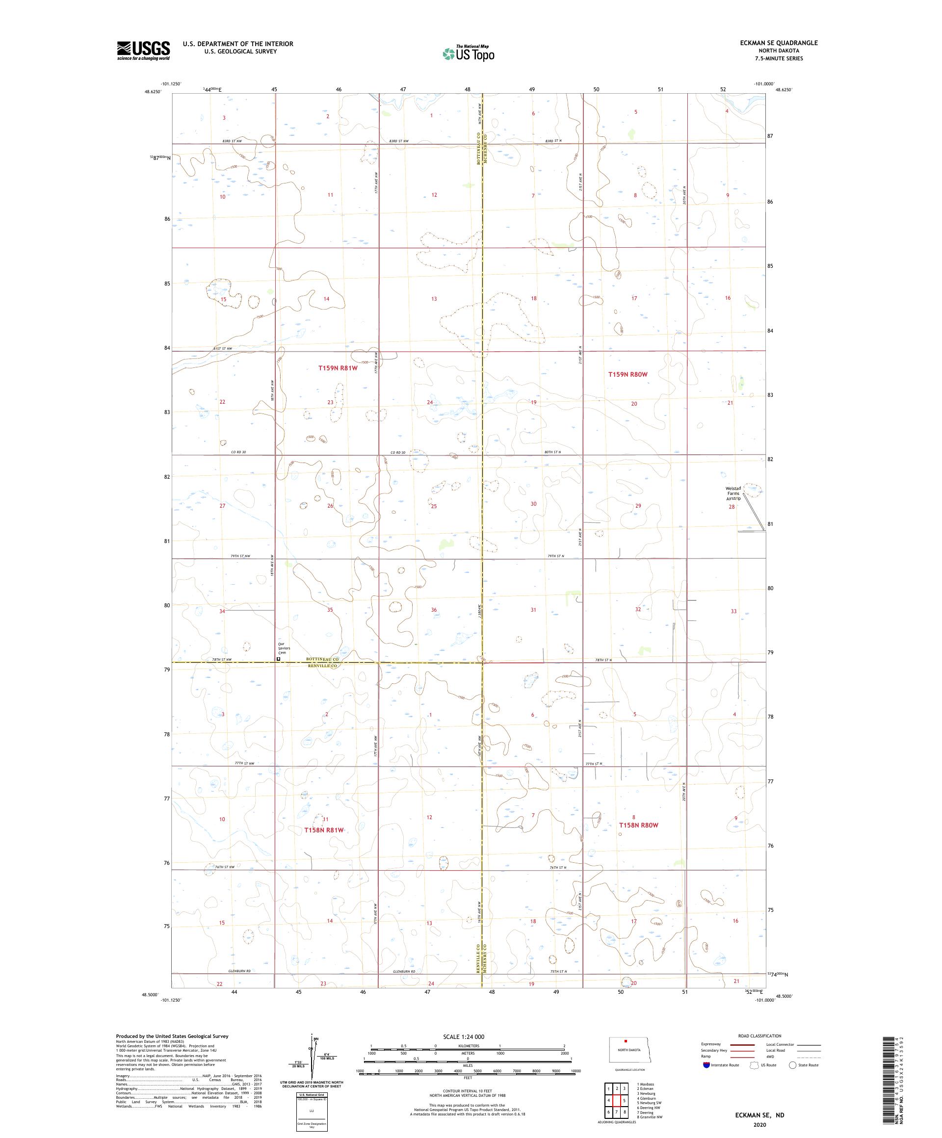 Eckman SE North Dakota US Topo Map – MyTopo Map Store
