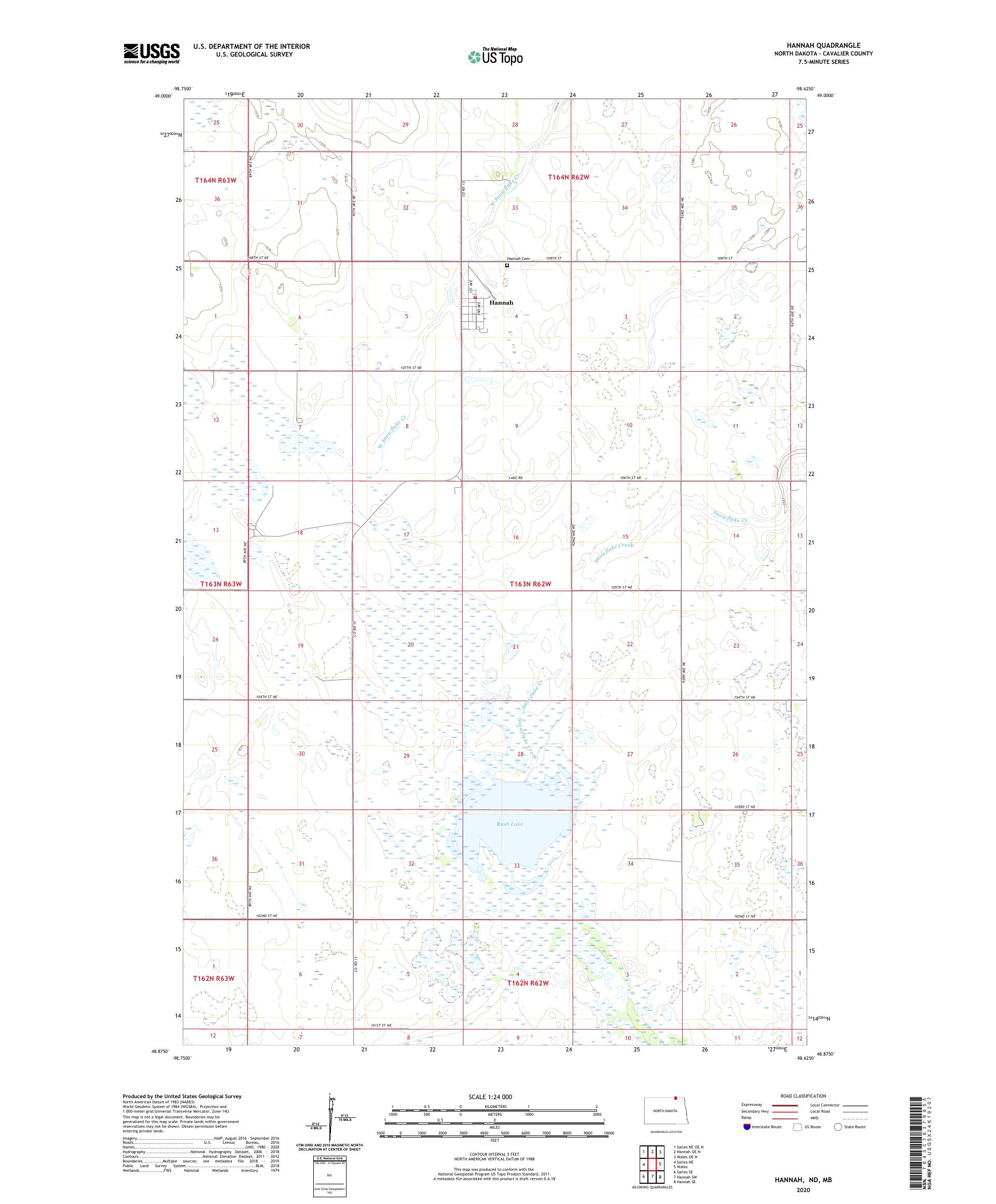 Hannah North Dakota US Topo Map – MyTopo Map Store