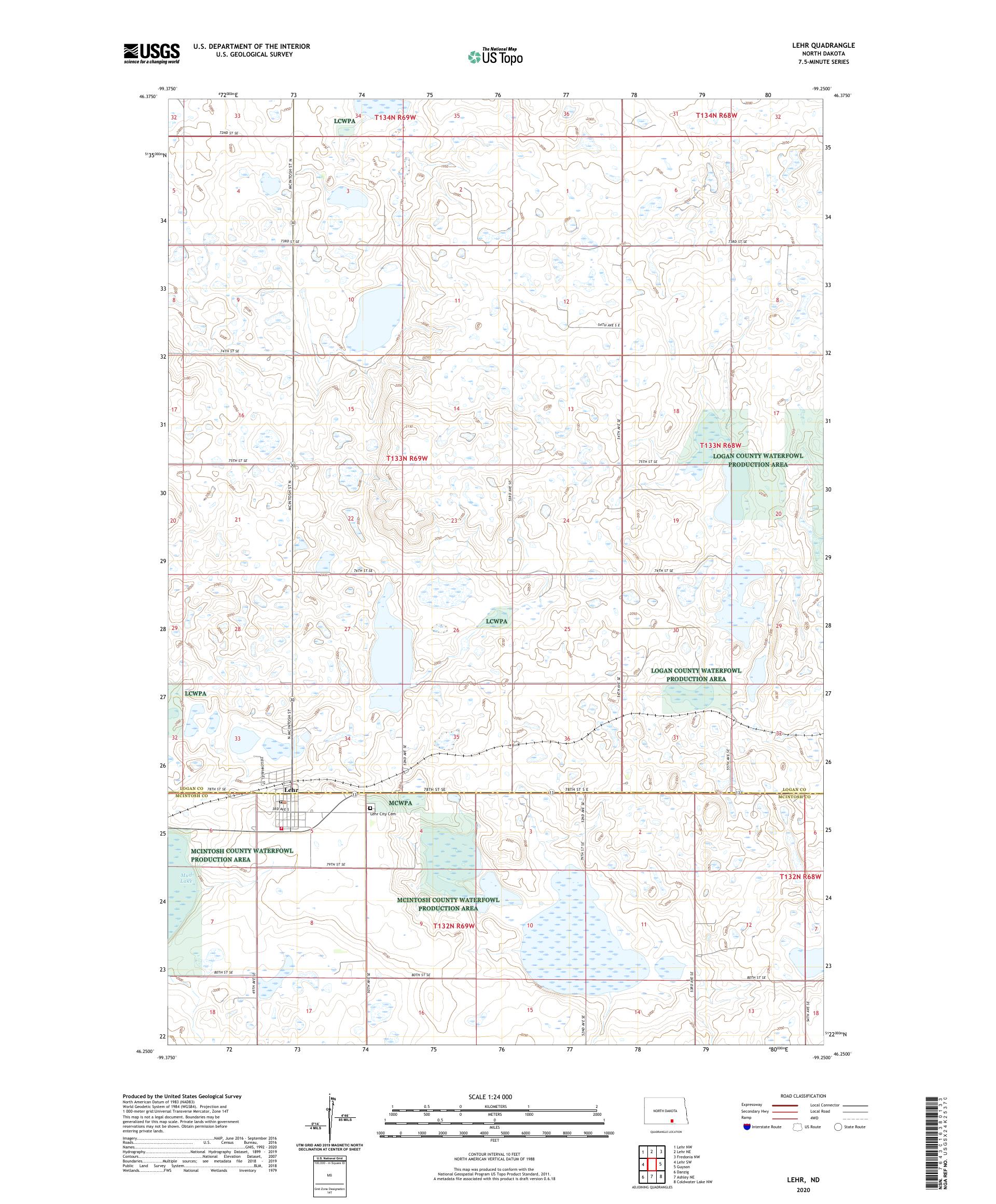 Lehr North Dakota US Topo Map – MyTopo Map Store