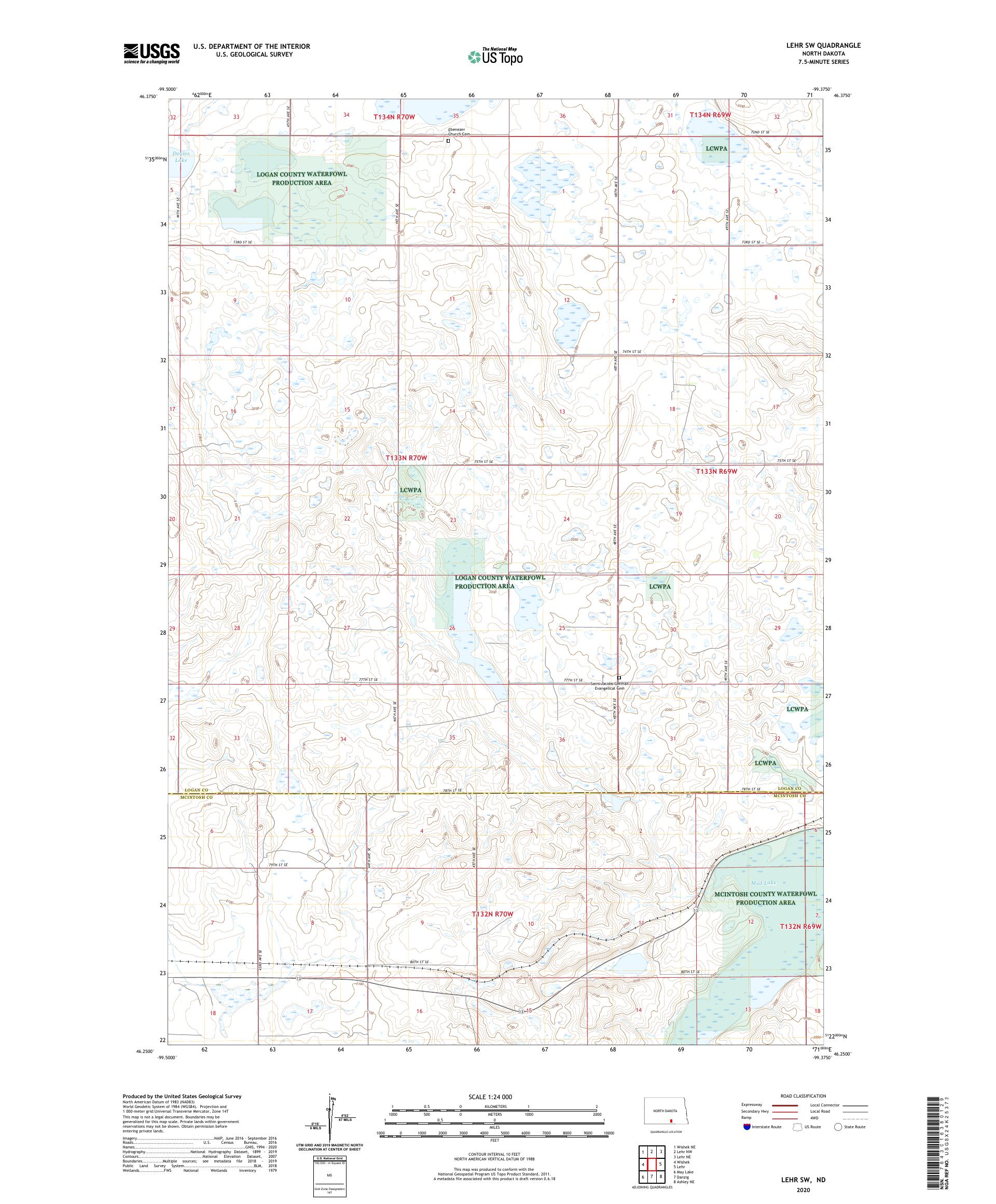 Lehr SW North Dakota US Topo Map – MyTopo Map Store