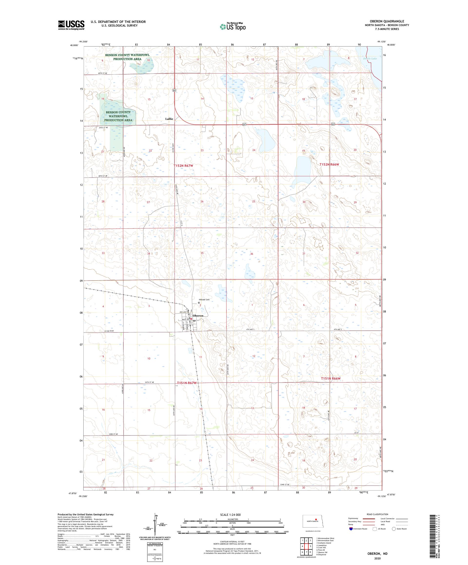 Oberon North Dakota US Topo Map – MyTopo Map Store