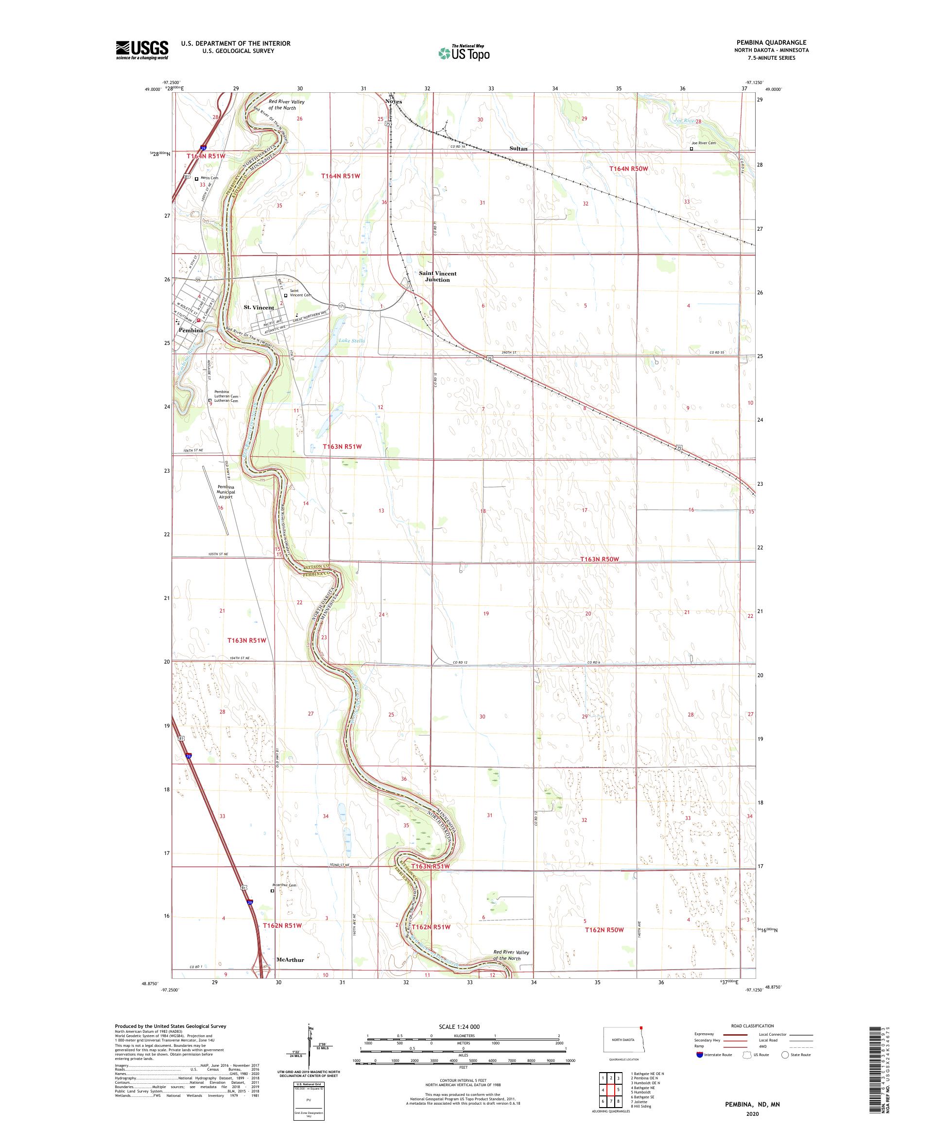 Pembina North Dakota US Topo Map – MyTopo Map Store