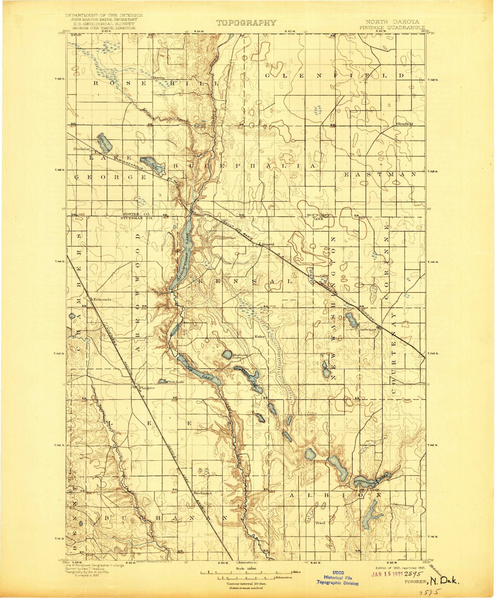 Historic 1900 Pingree North Dakota 30'x30' Topo Map – MyTopo Map Store