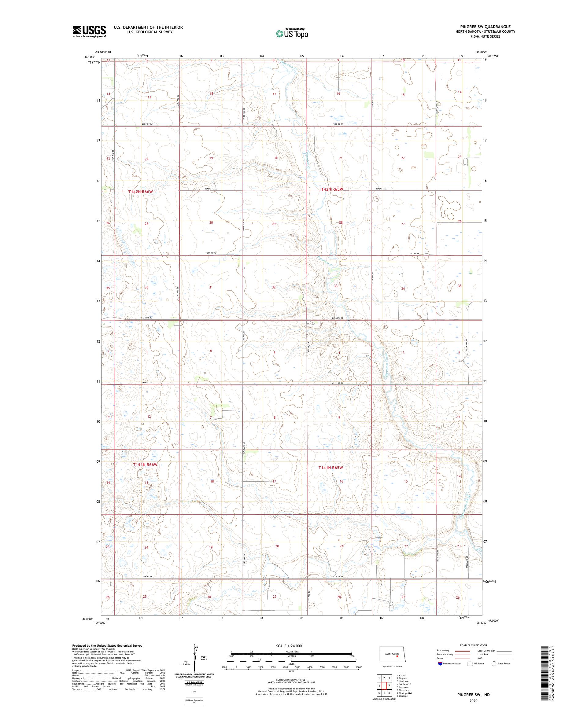 Pingree SW North Dakota US Topo Map – MyTopo Map Store
