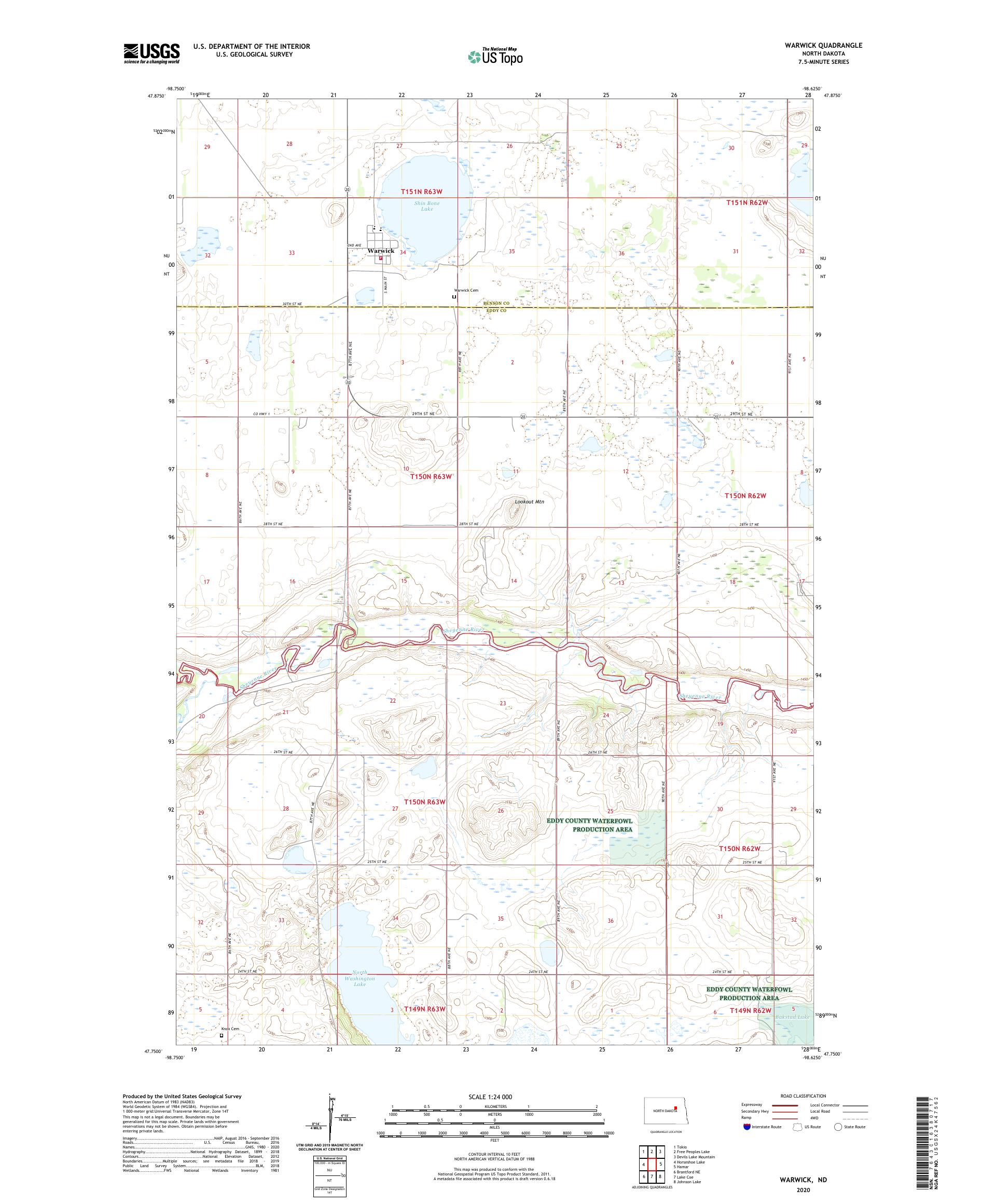 Warwick North Dakota US Topo Map – MyTopo Map Store