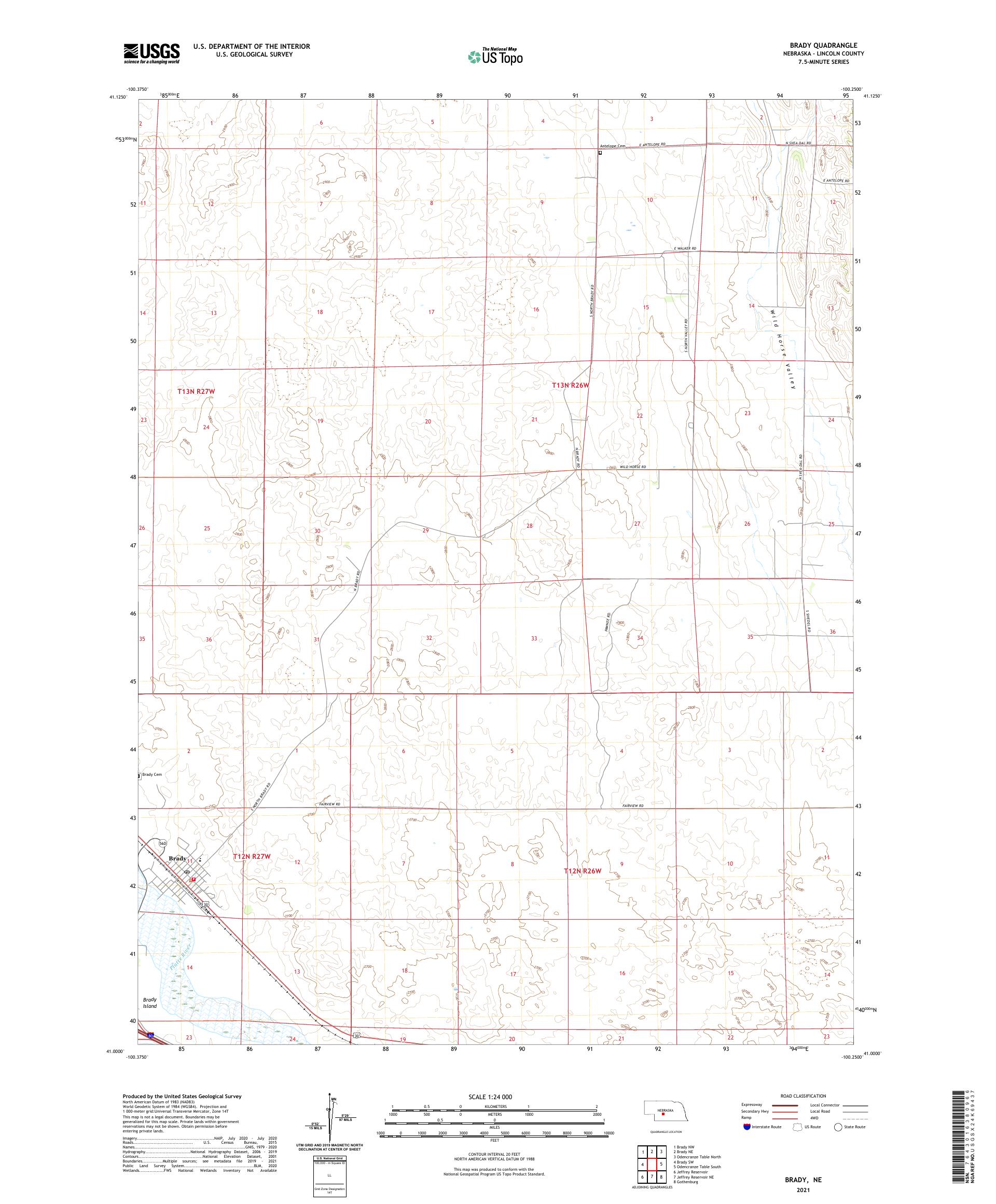 Brady Nebraska US Topo Map – MyTopo Map Store
