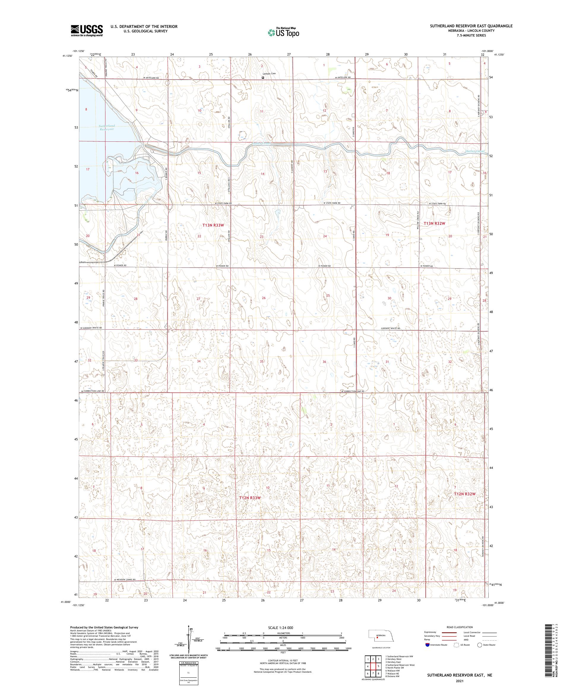 Sutherland Reservoir East Nebraska US Topo Map – MyTopo Map Store