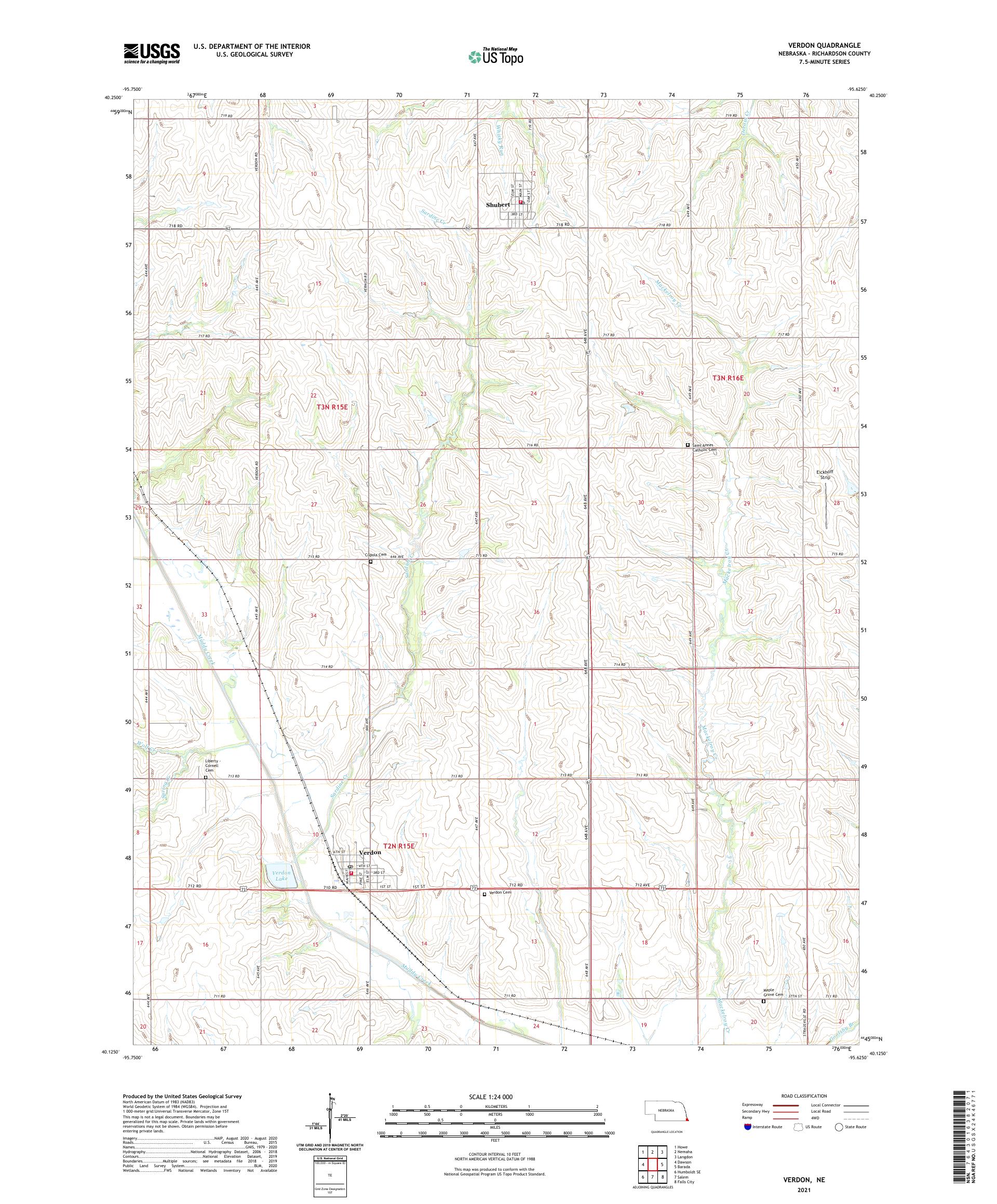 Verdon Nebraska US Topo Map – MyTopo Map Store