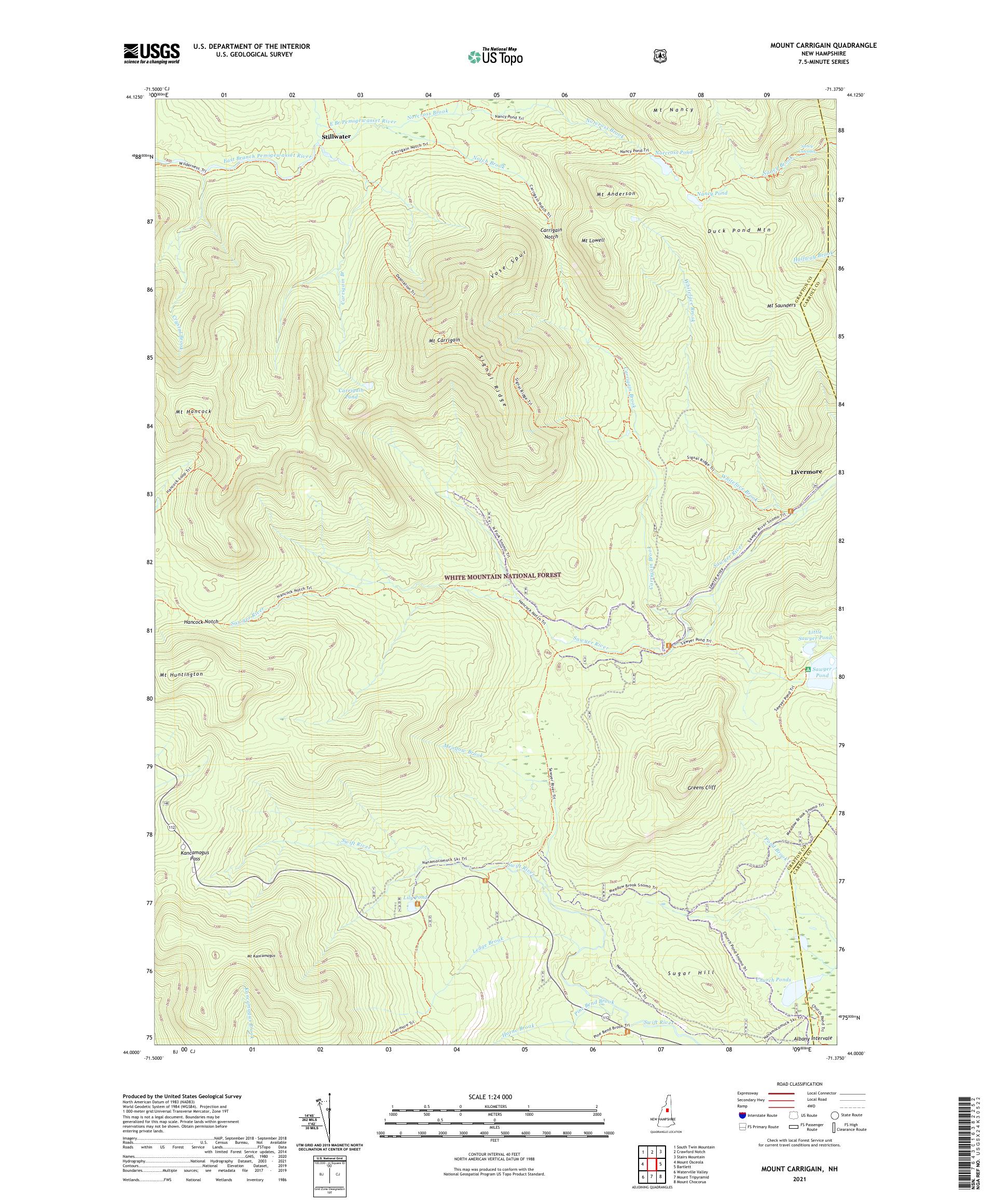 Mount Carrigain New Hampshire US Topo Map – MyTopo Map Store