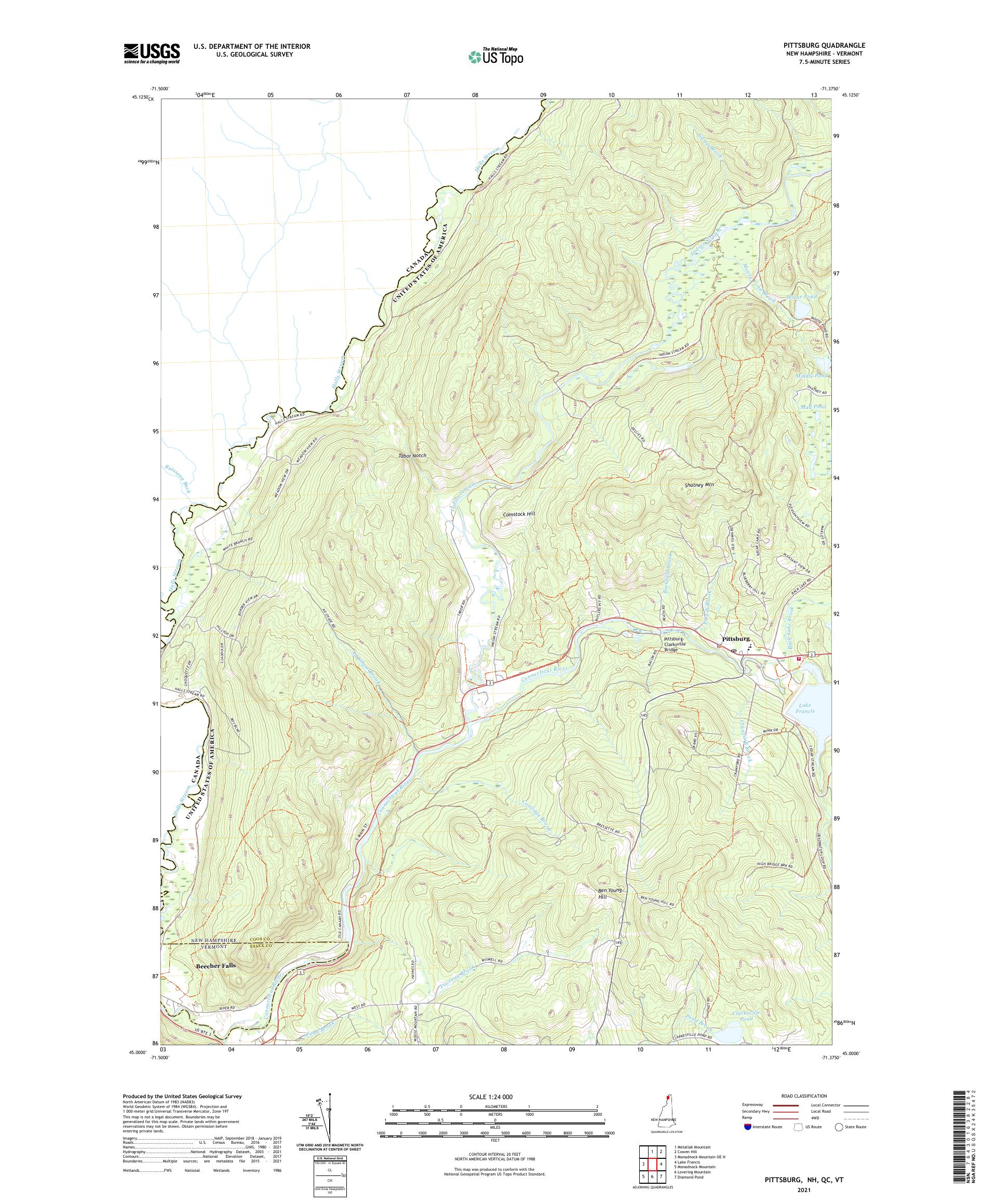 Pittsburg New Hampshire US Topo Map – MyTopo Map Store