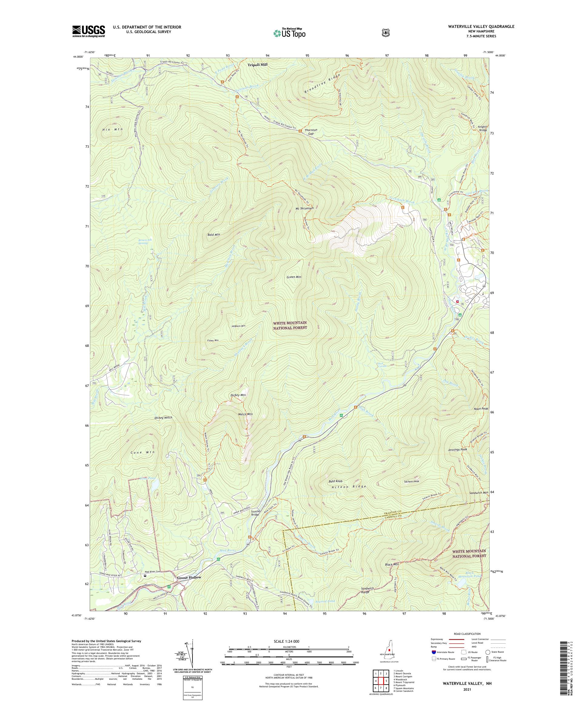 Waterville Valley New Hampshire US Topo Map – MyTopo Map Store