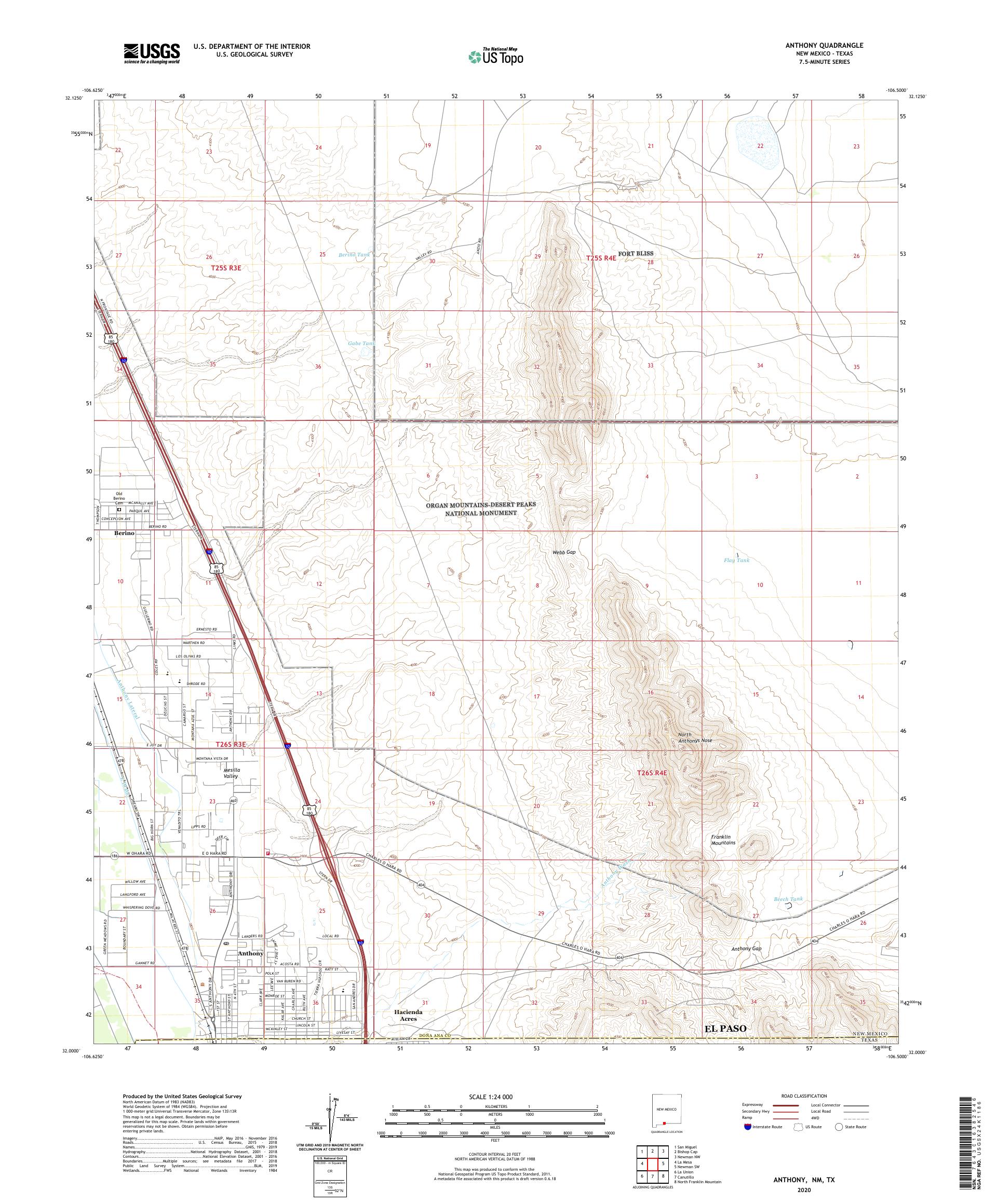 Anthony New Mexico US Topo Map – MyTopo Map Store