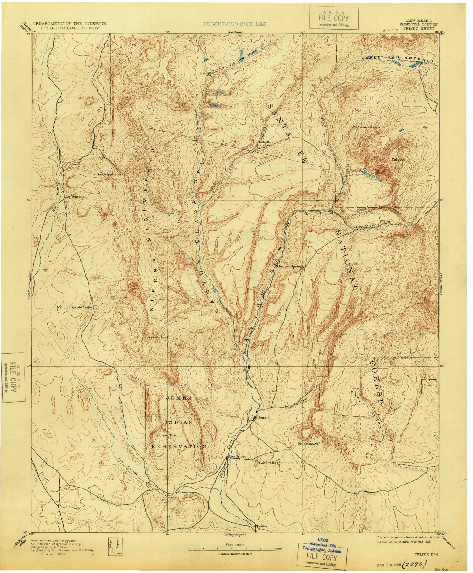 Historic 1892 Jemez New Mexico 30'x30' Topo Map – MyTopo Map Store