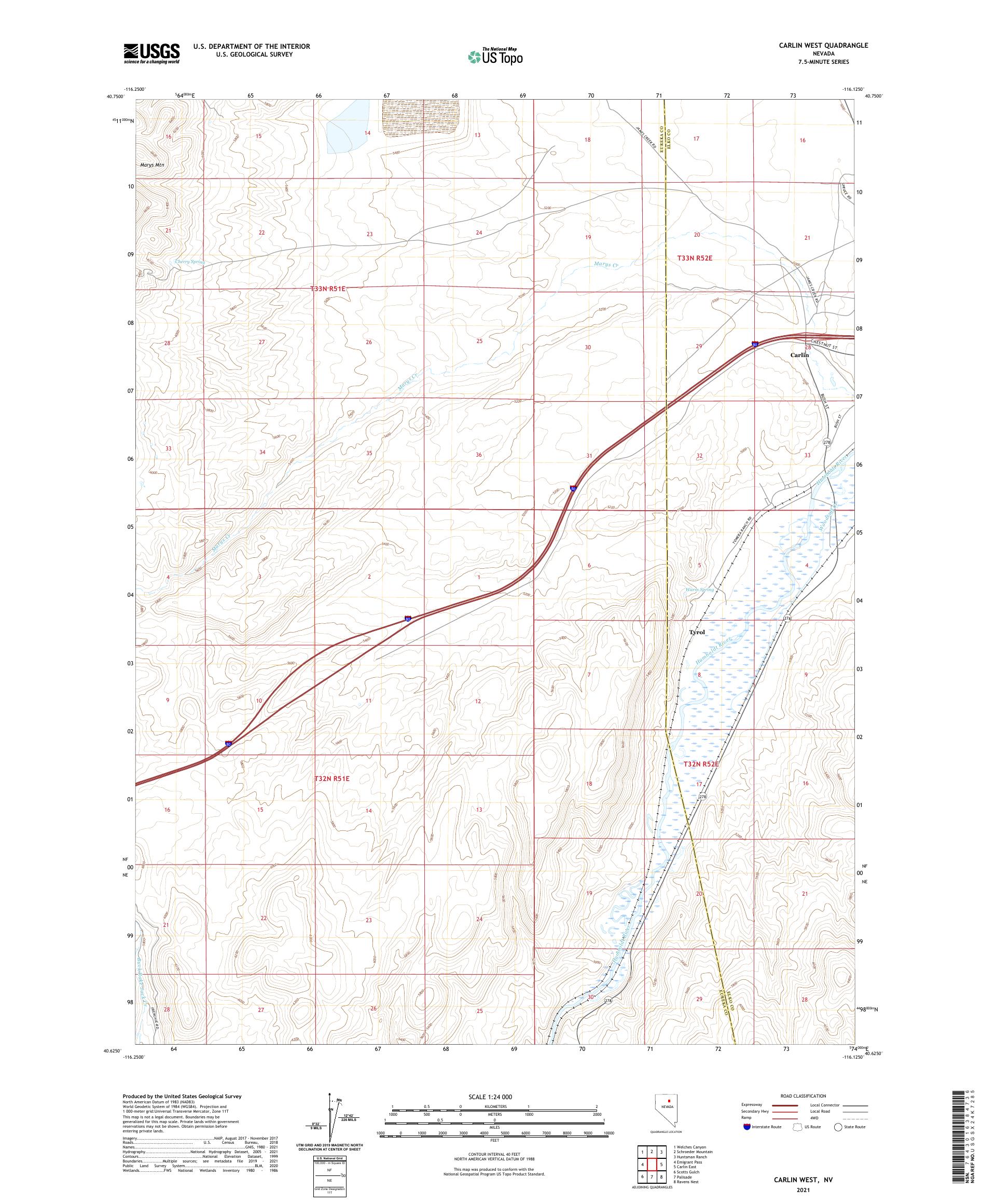 Carlin West Nevada US Topo Map – MyTopo Map Store