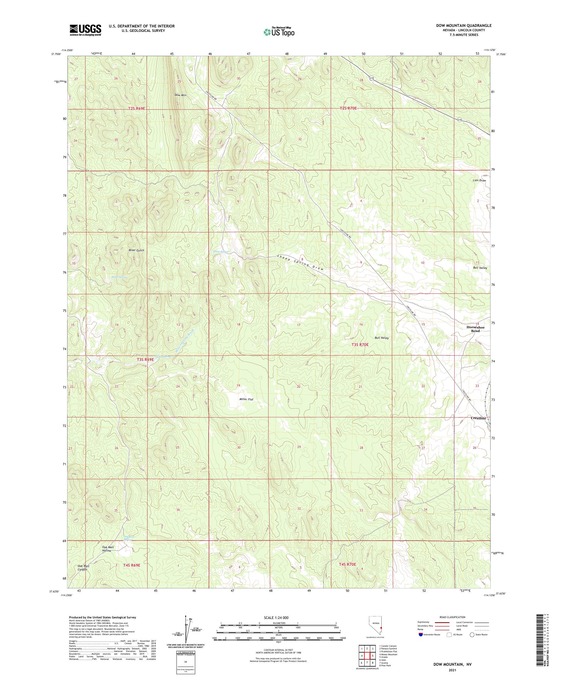 Dow Mountain Nevada US Topo Map – MyTopo Map Store