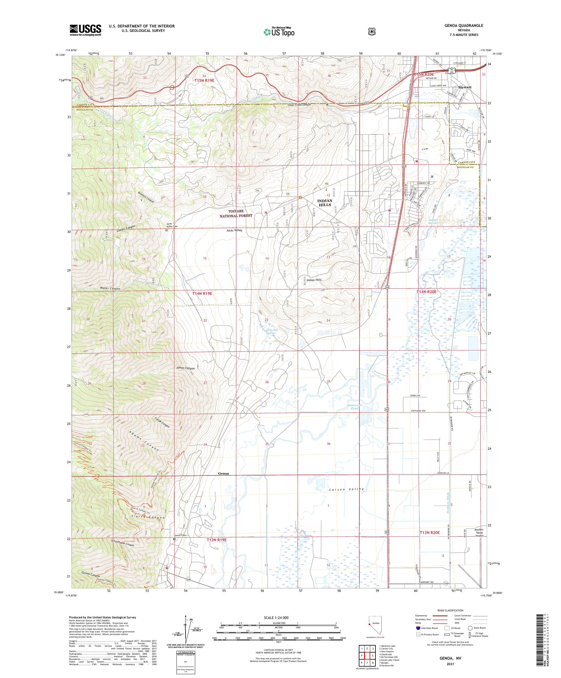 Genoa Nevada US Topo Map – MyTopo Map Store