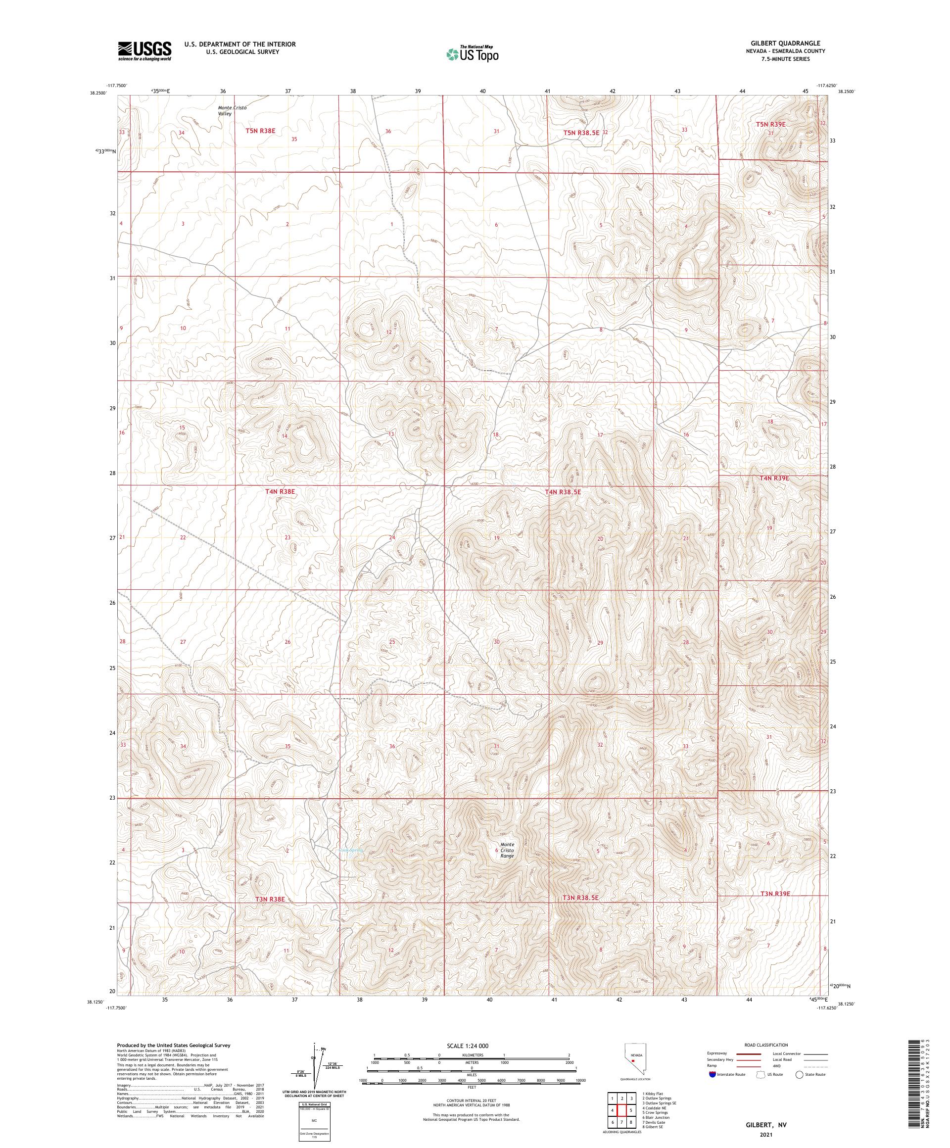 Gilbert Nevada US Topo Map – MyTopo Map Store