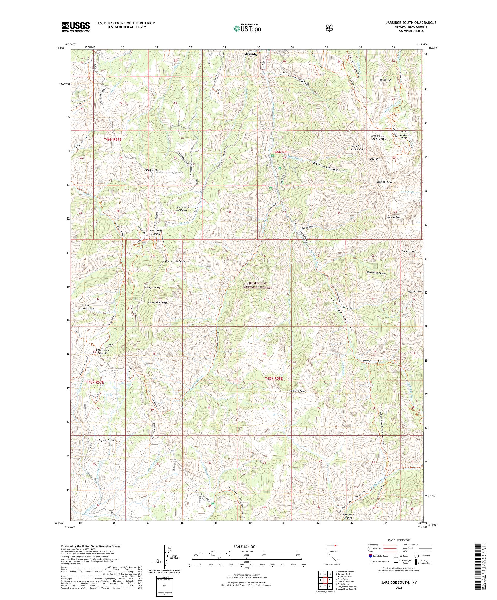 Jarbidge South Nevada US Topo Map – MyTopo Map Store