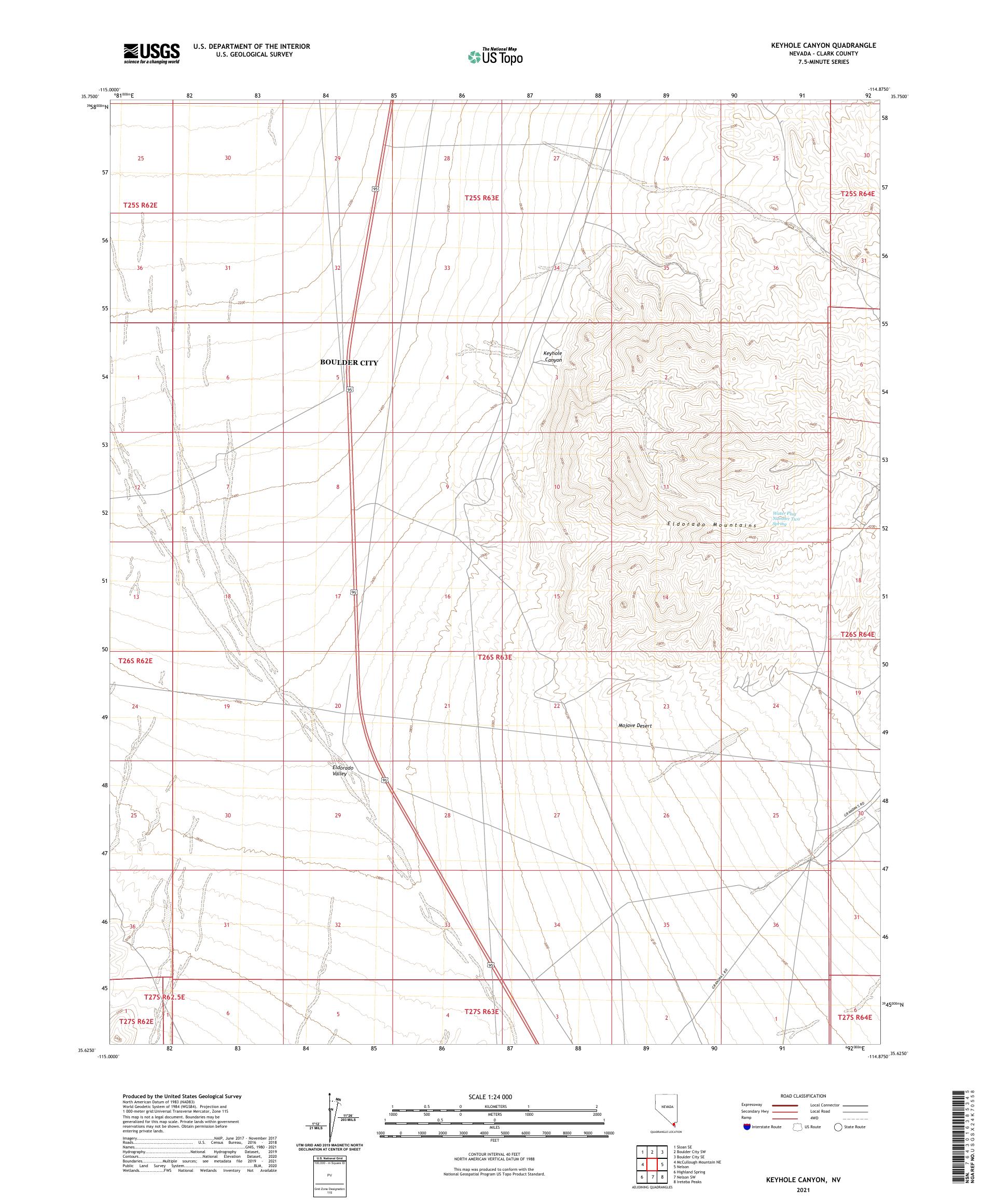 Keyhole Canyon Nevada US Topo Map – MyTopo Map Store