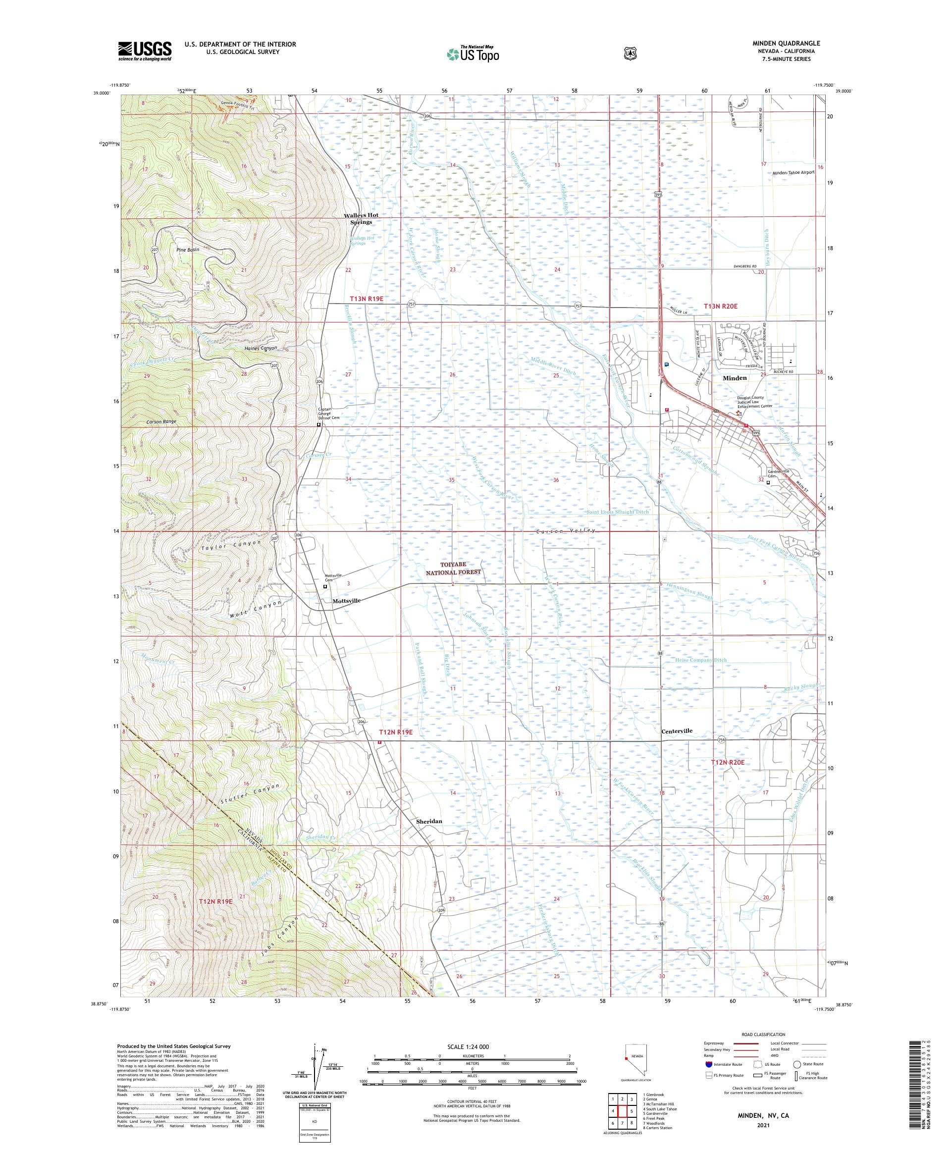 Minden Nevada US Topo Map – MyTopo Map Store