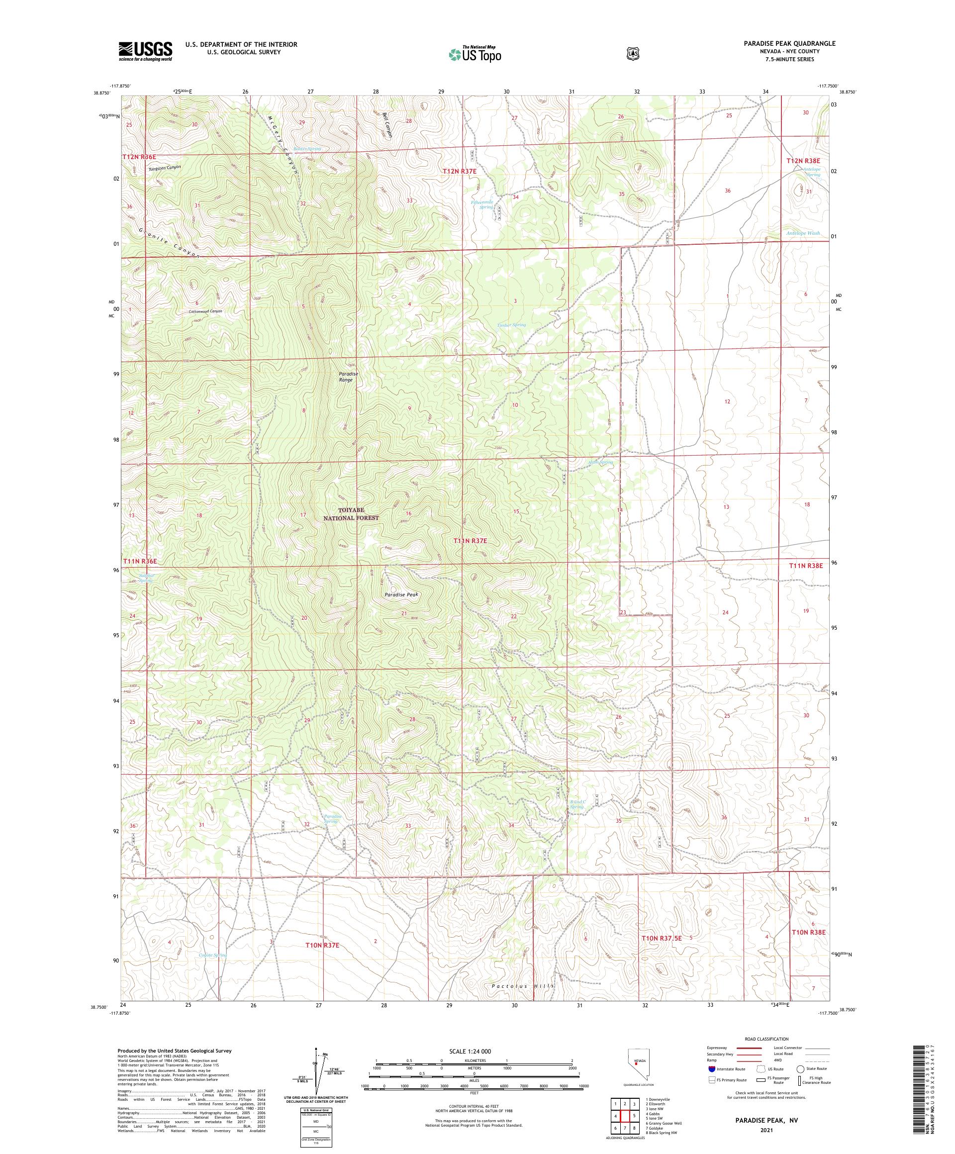 Paradise Peak Nevada US Topo Map – MyTopo Map Store