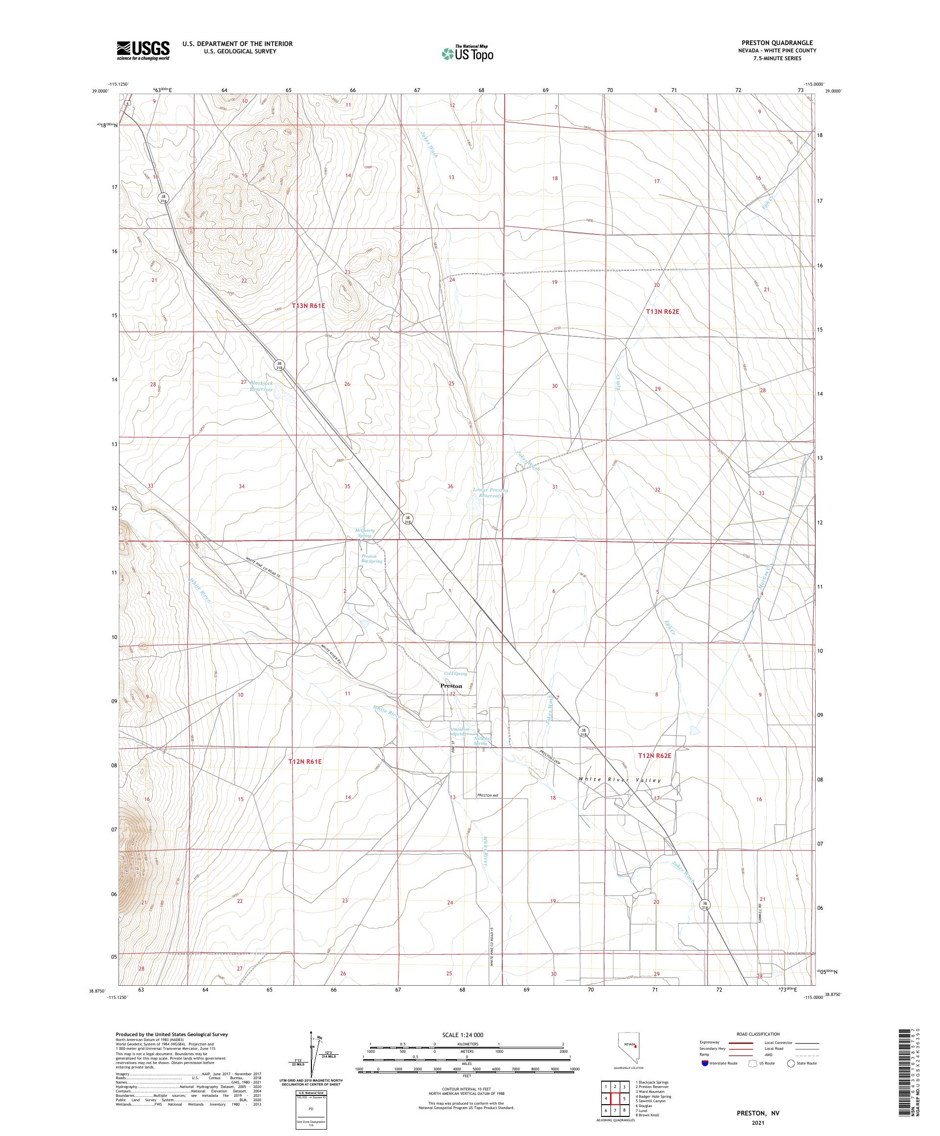 Preston Nevada US Topo Map – MyTopo Map Store