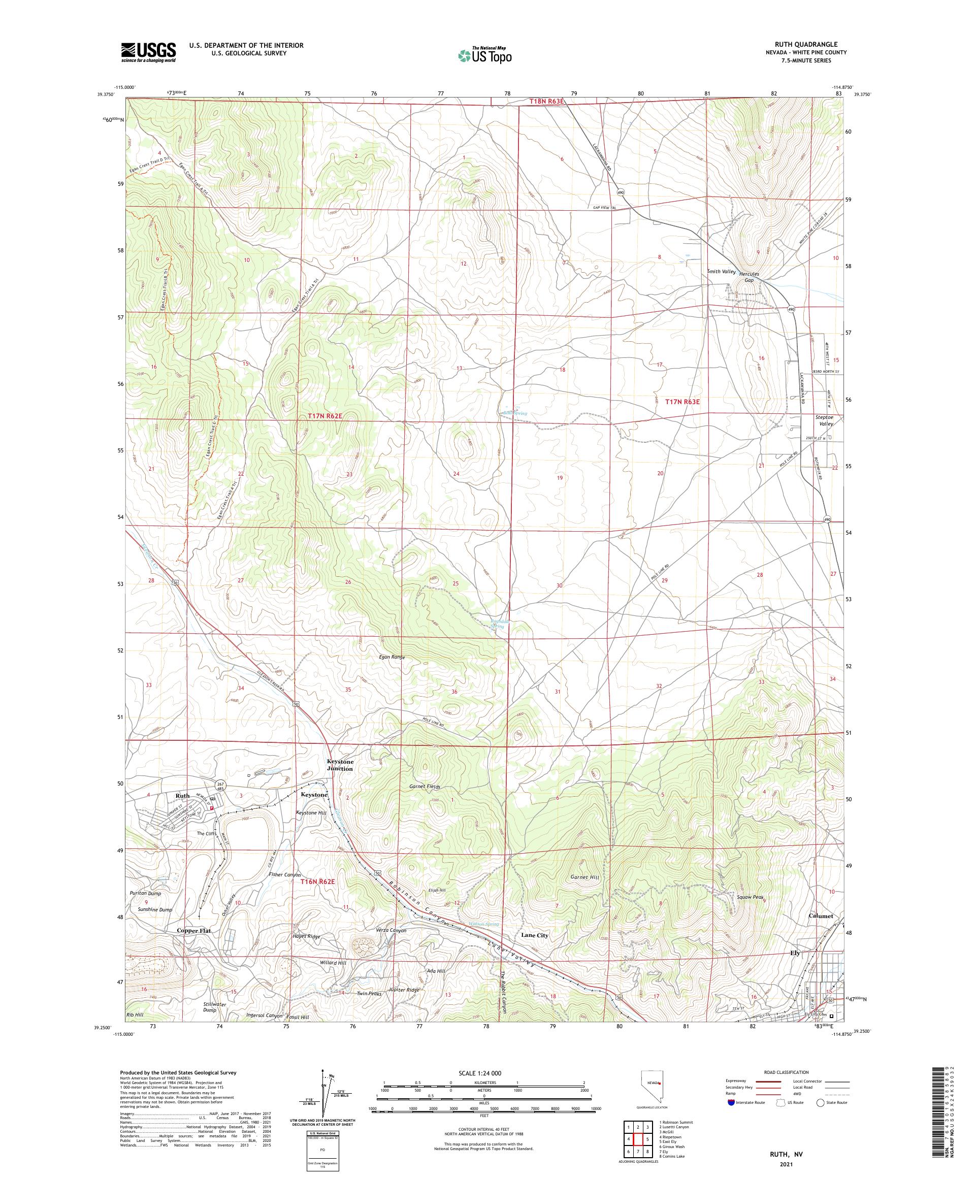 Ruth Nevada US Topo Map – MyTopo Map Store