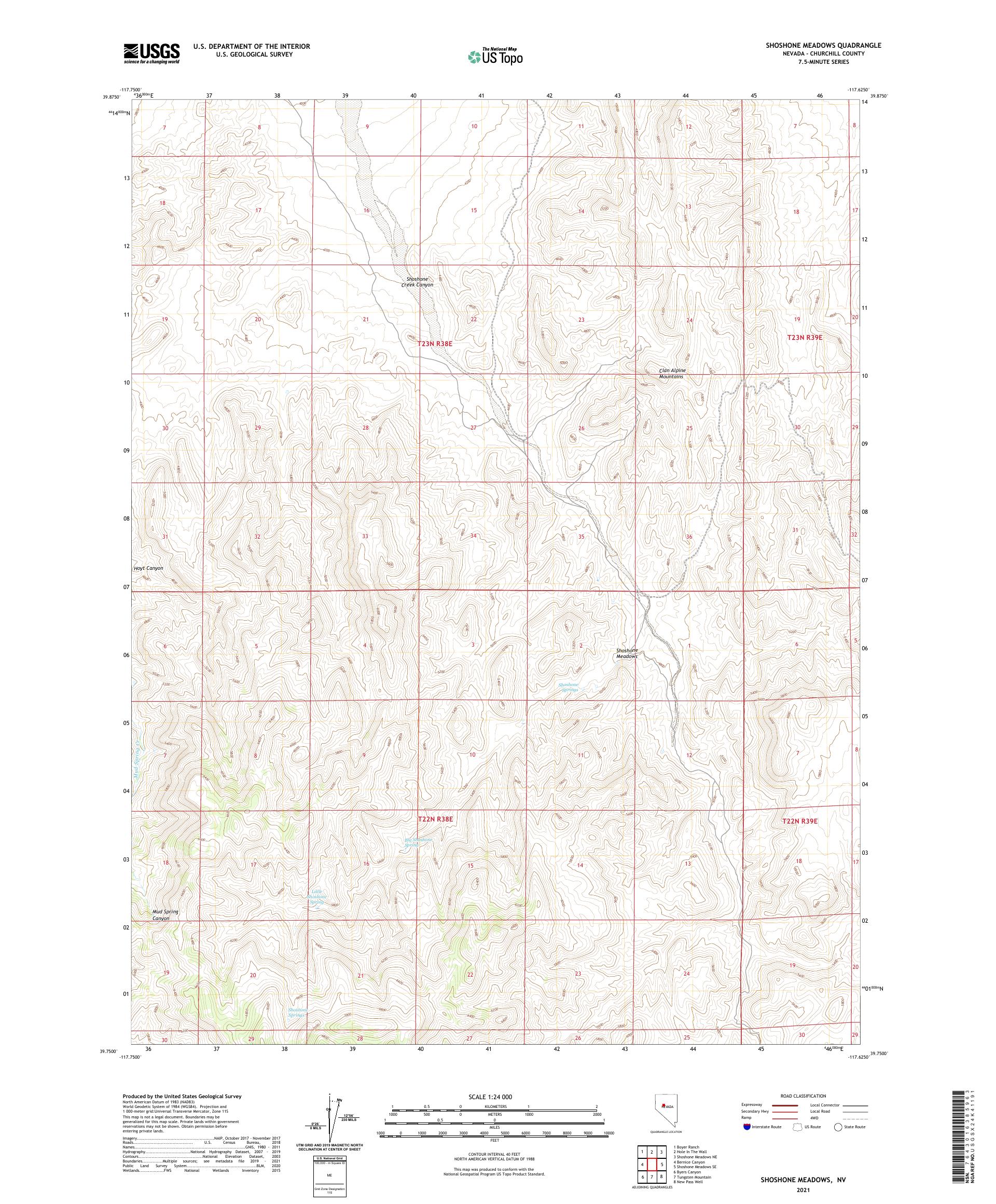 Shoshone Meadows Nevada US Topo Map – MyTopo Map Store