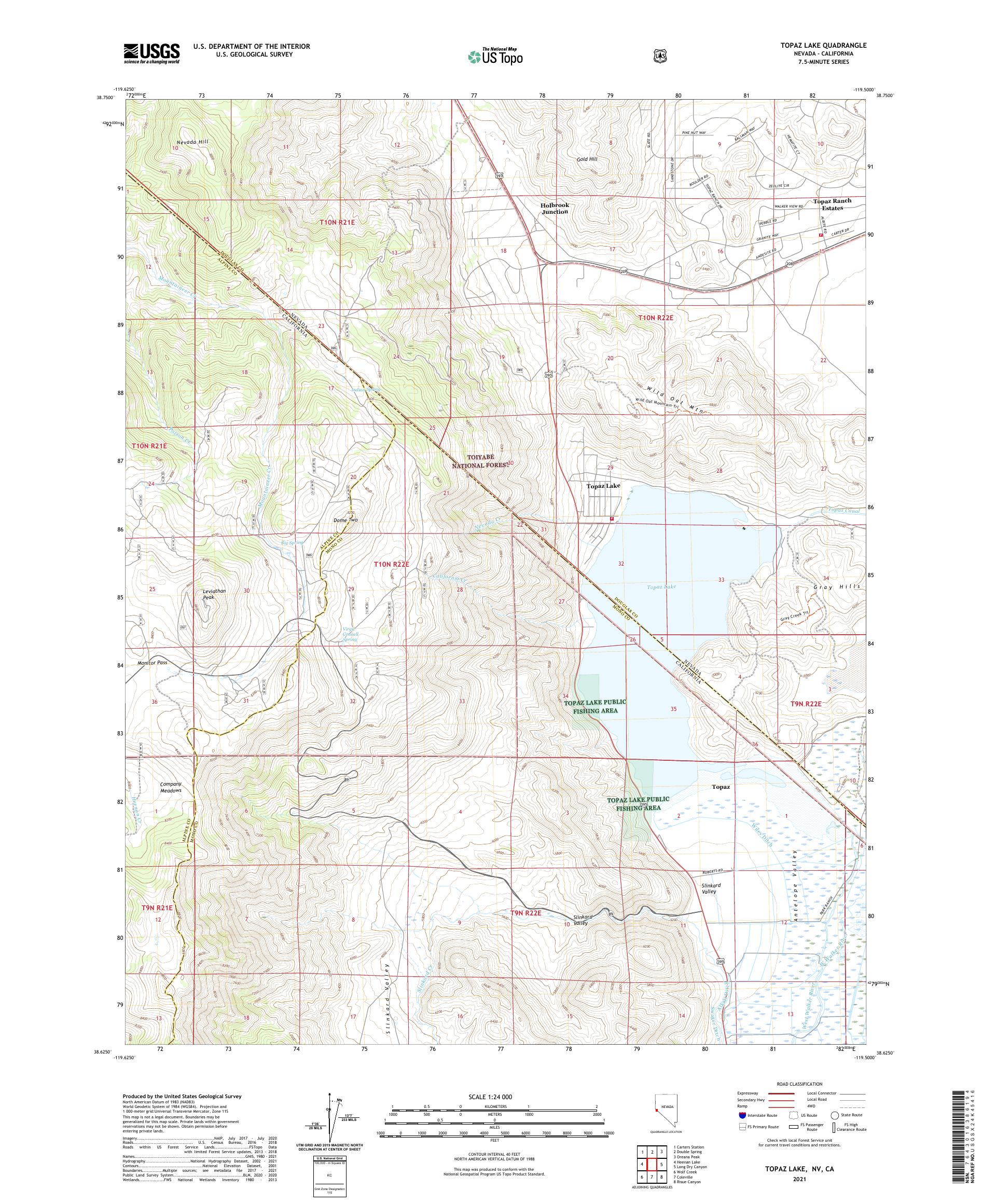 Topaz Lake Nevada US Topo Map – MyTopo Map Store