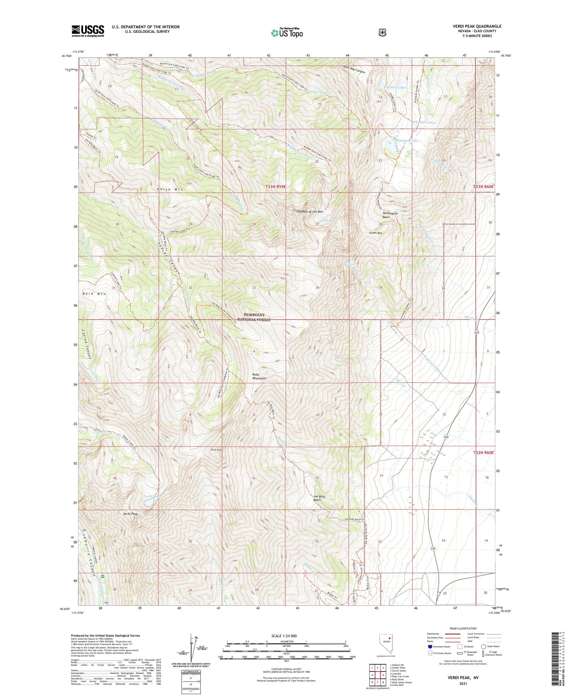 Verdi Peak Nevada US Topo Map – MyTopo Map Store