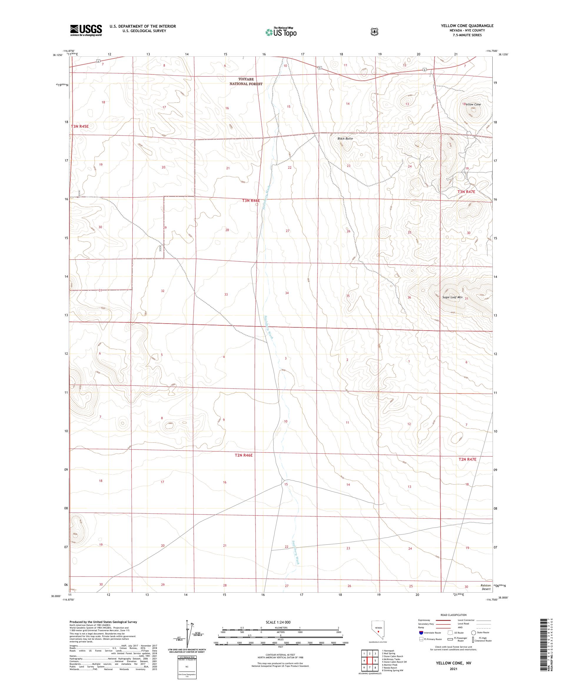 Yellow Cone Nevada US Topo Map – MyTopo Map Store