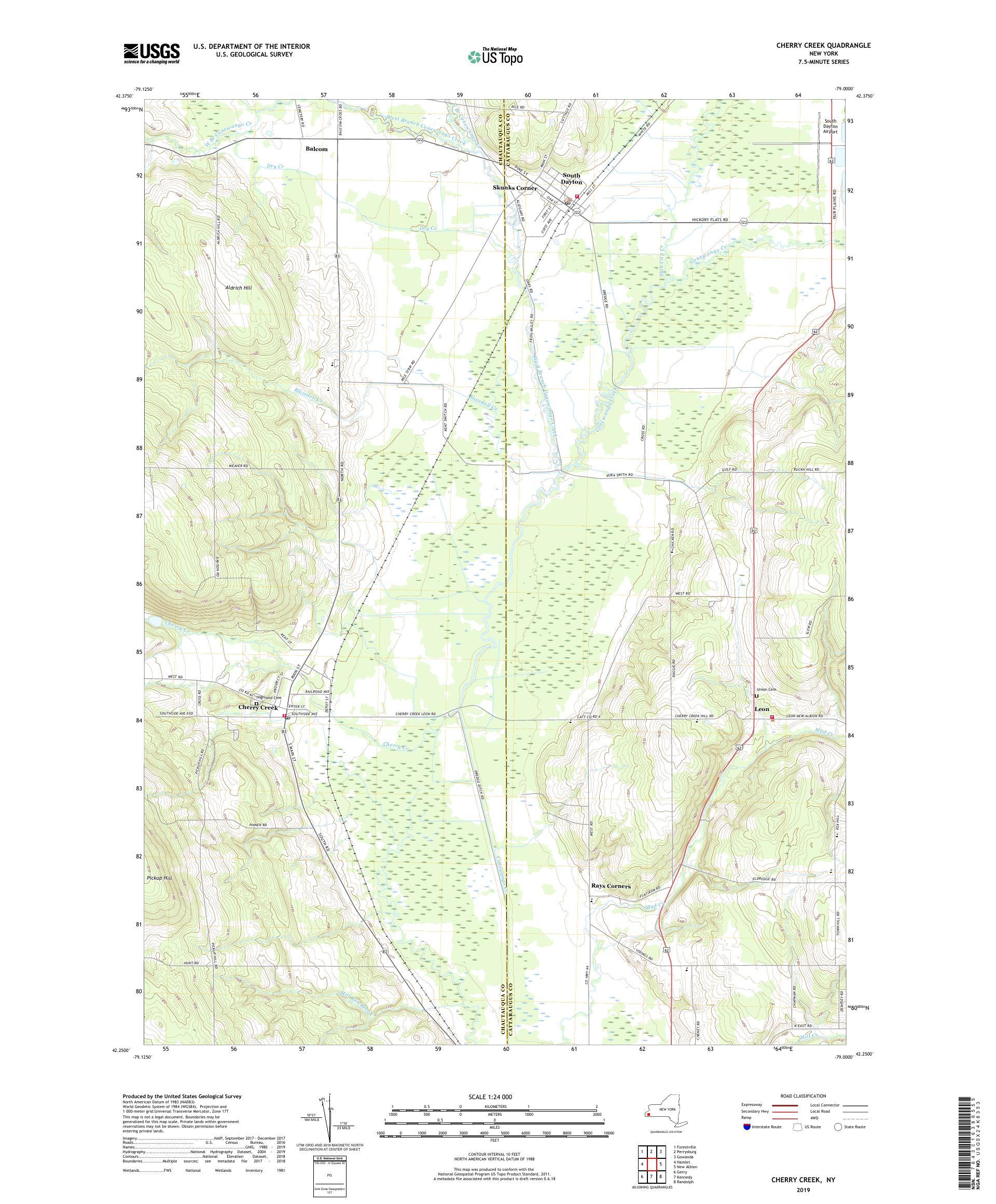 Cherry Creek New York US Topo Map – MyTopo Map Store