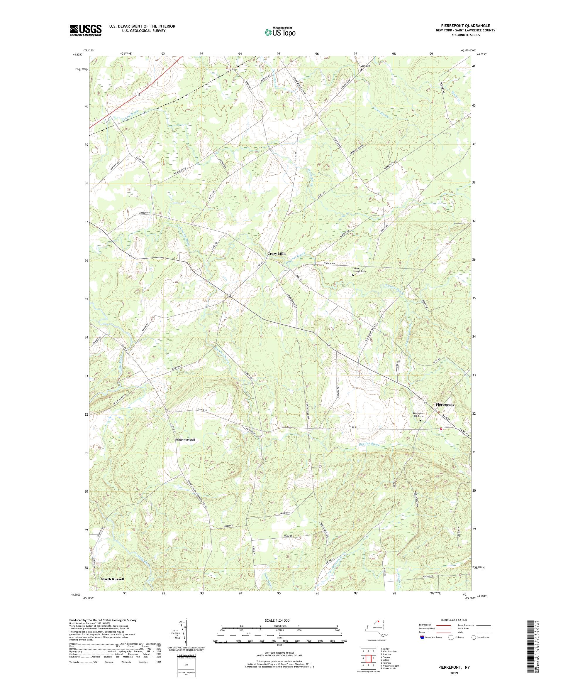 Pierrepont New York US Topo Map – MyTopo Map Store