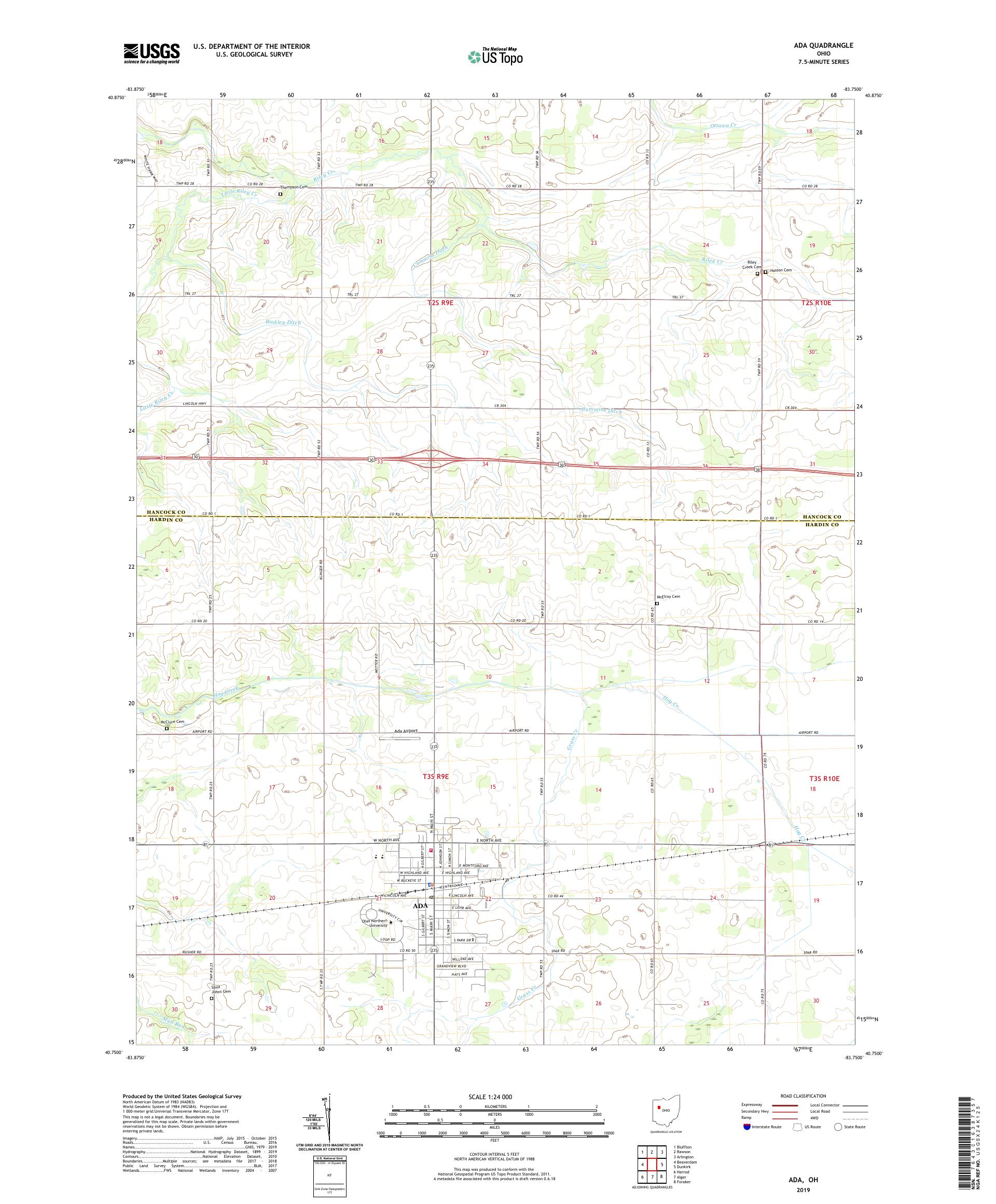 Ada Ohio US Topo Map – MyTopo Map Store