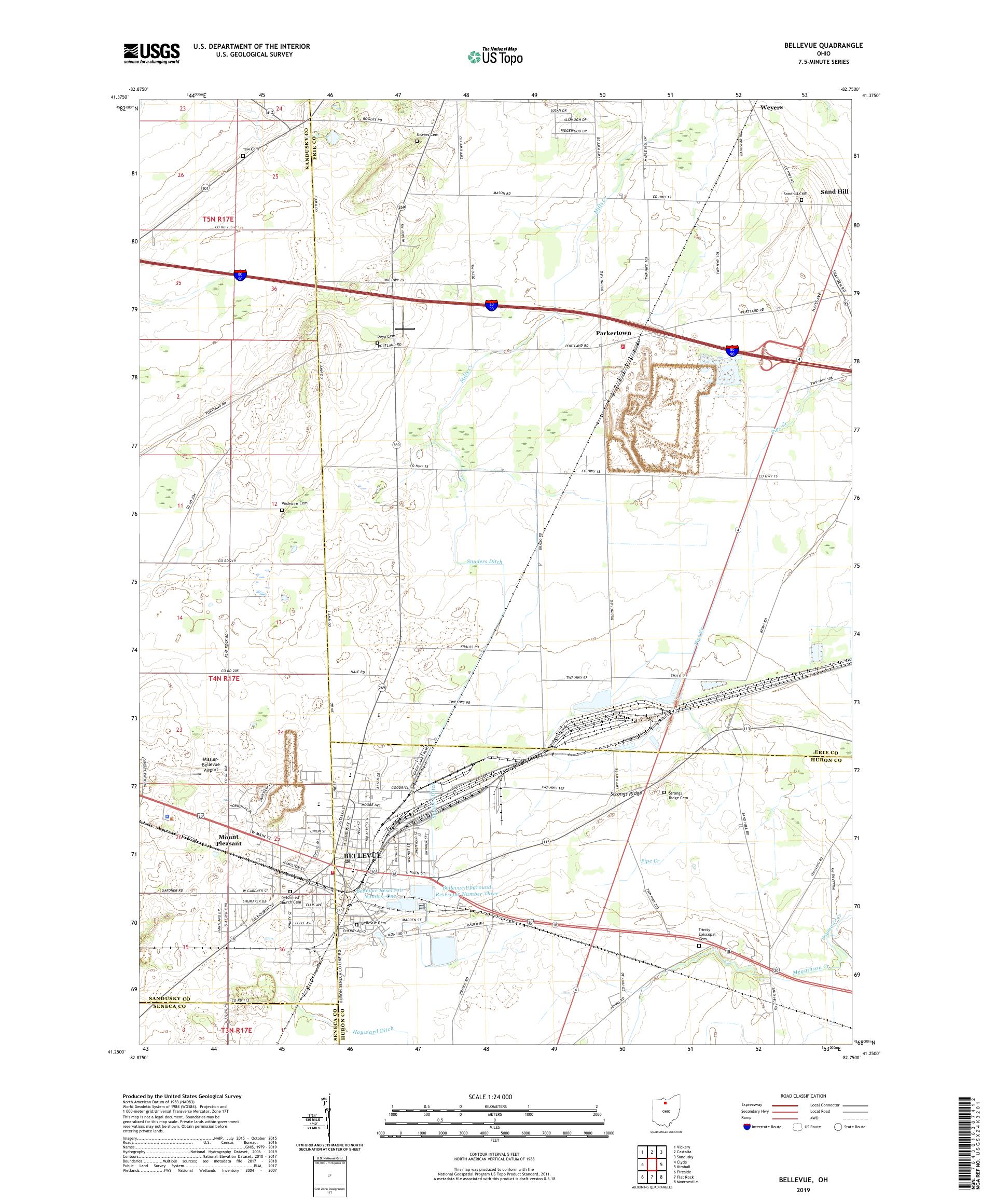 Bellevue Ohio US Topo Map – MyTopo Map Store