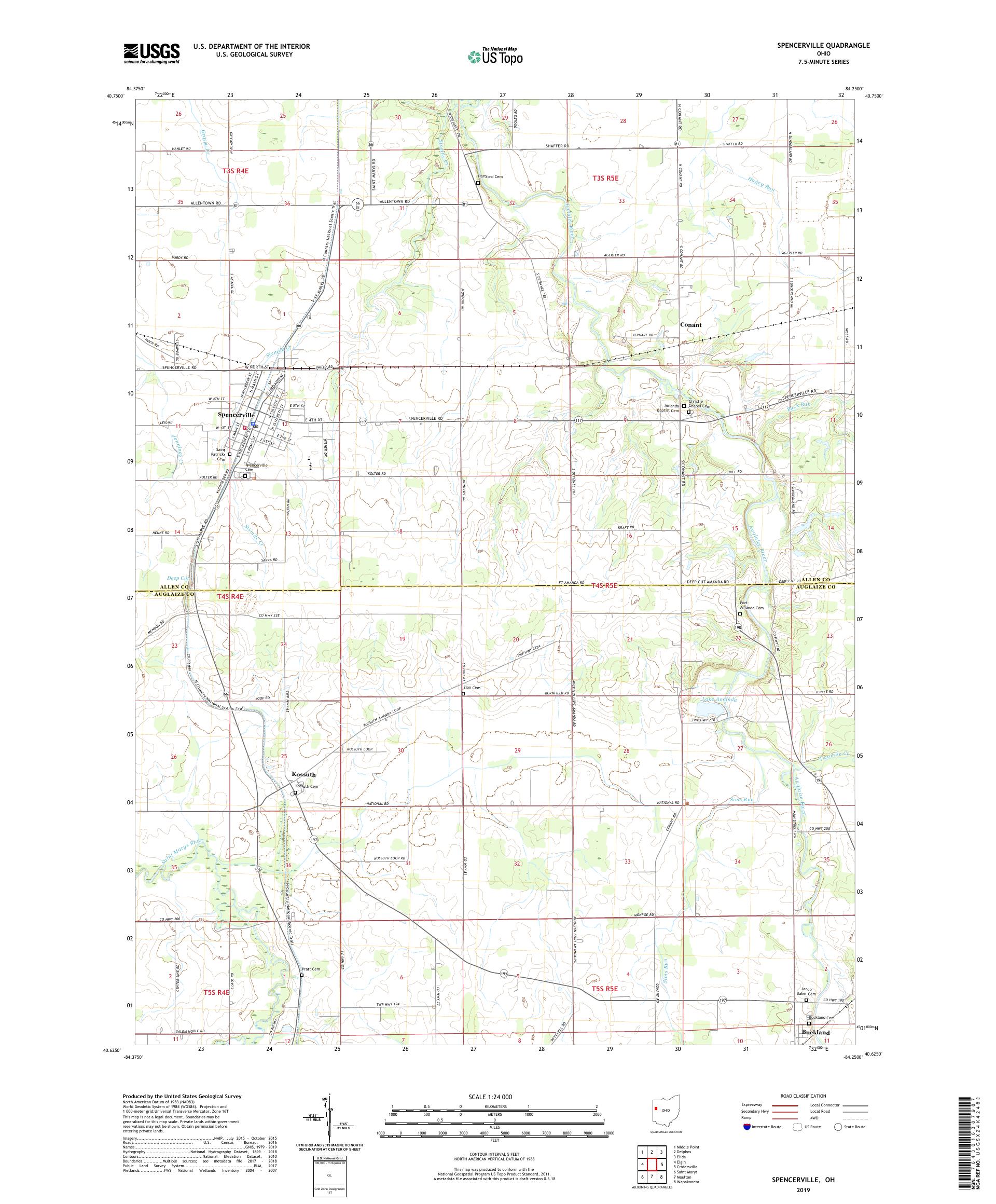 Spencerville Ohio US Topo Map – MyTopo Map Store