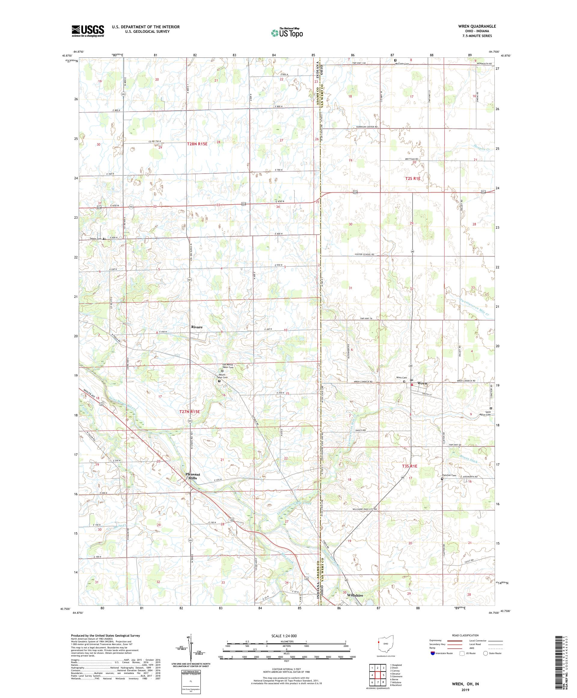 Wren Ohio US Topo Map – MyTopo Map Store