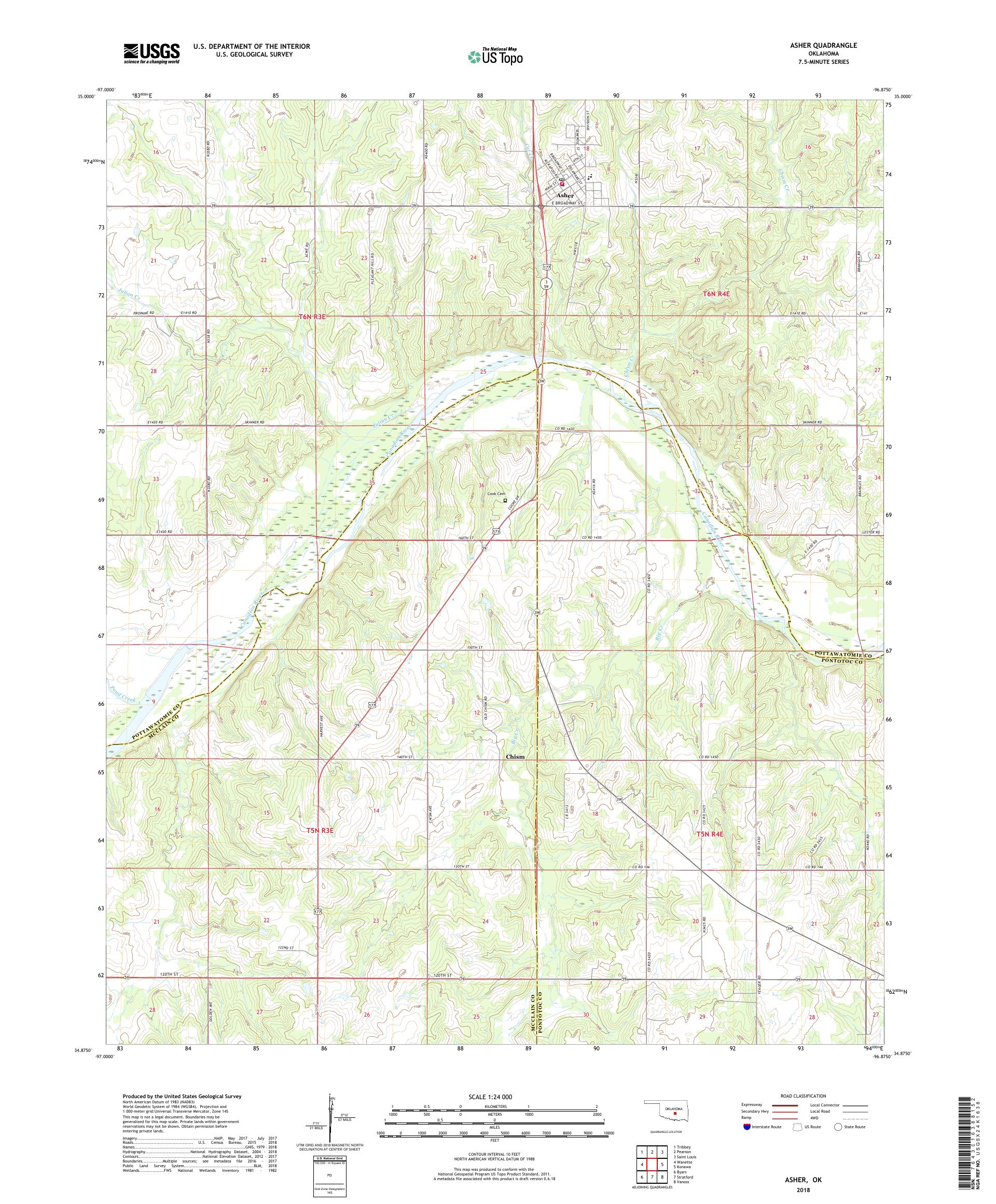 Asher Oklahoma US Topo Map – MyTopo Map Store