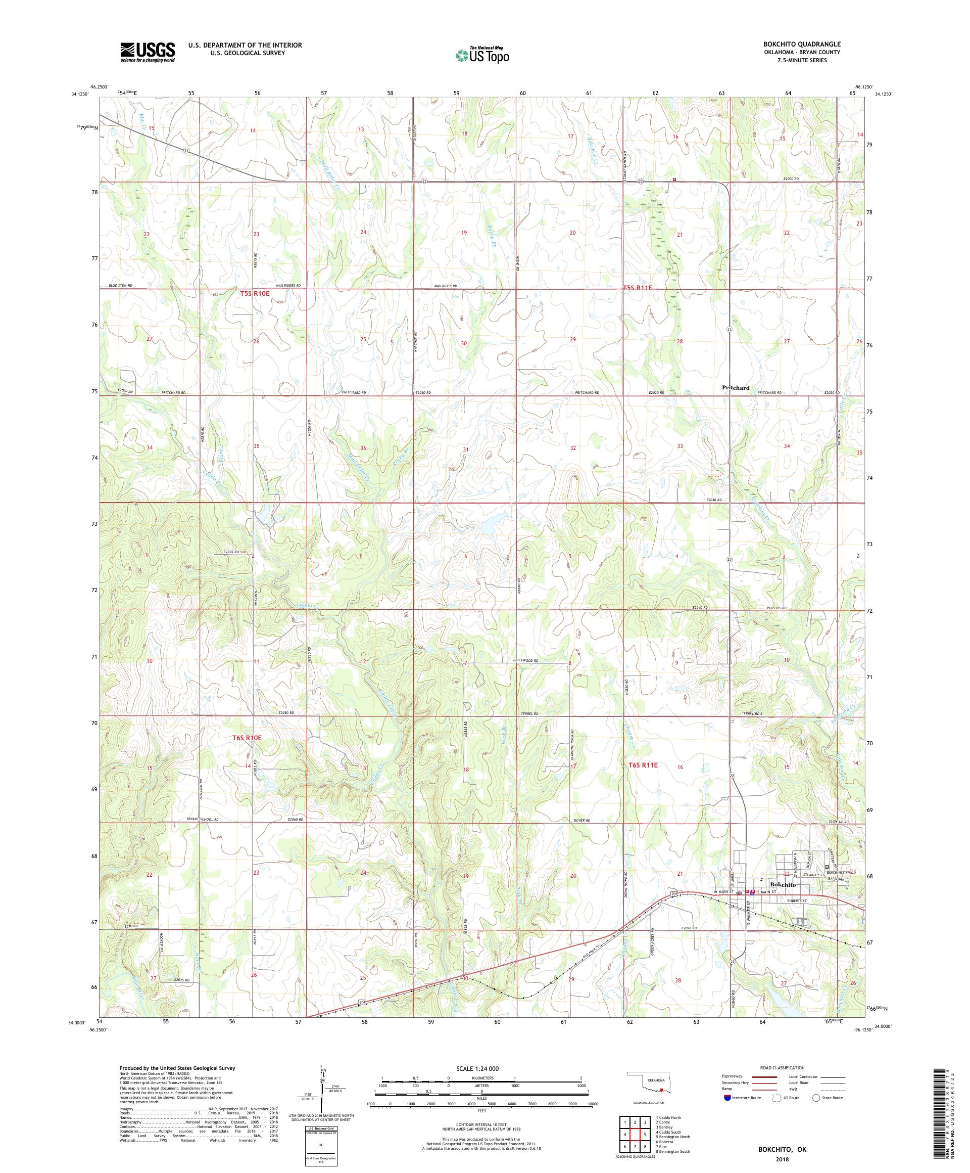 Bokchito Oklahoma US Topo Map – MyTopo Map Store
