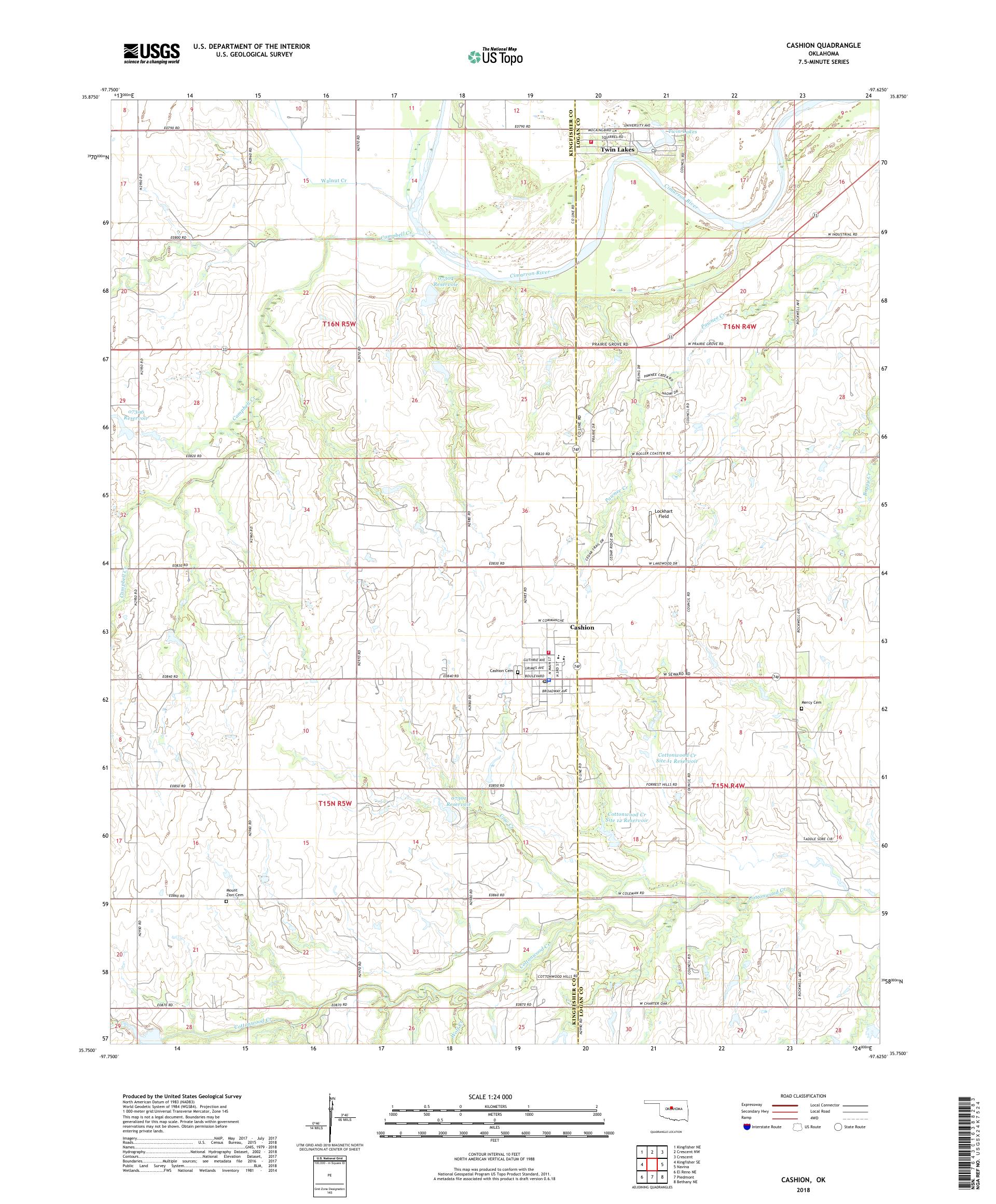 Cashion Oklahoma US Topo Map – MyTopo Map Store