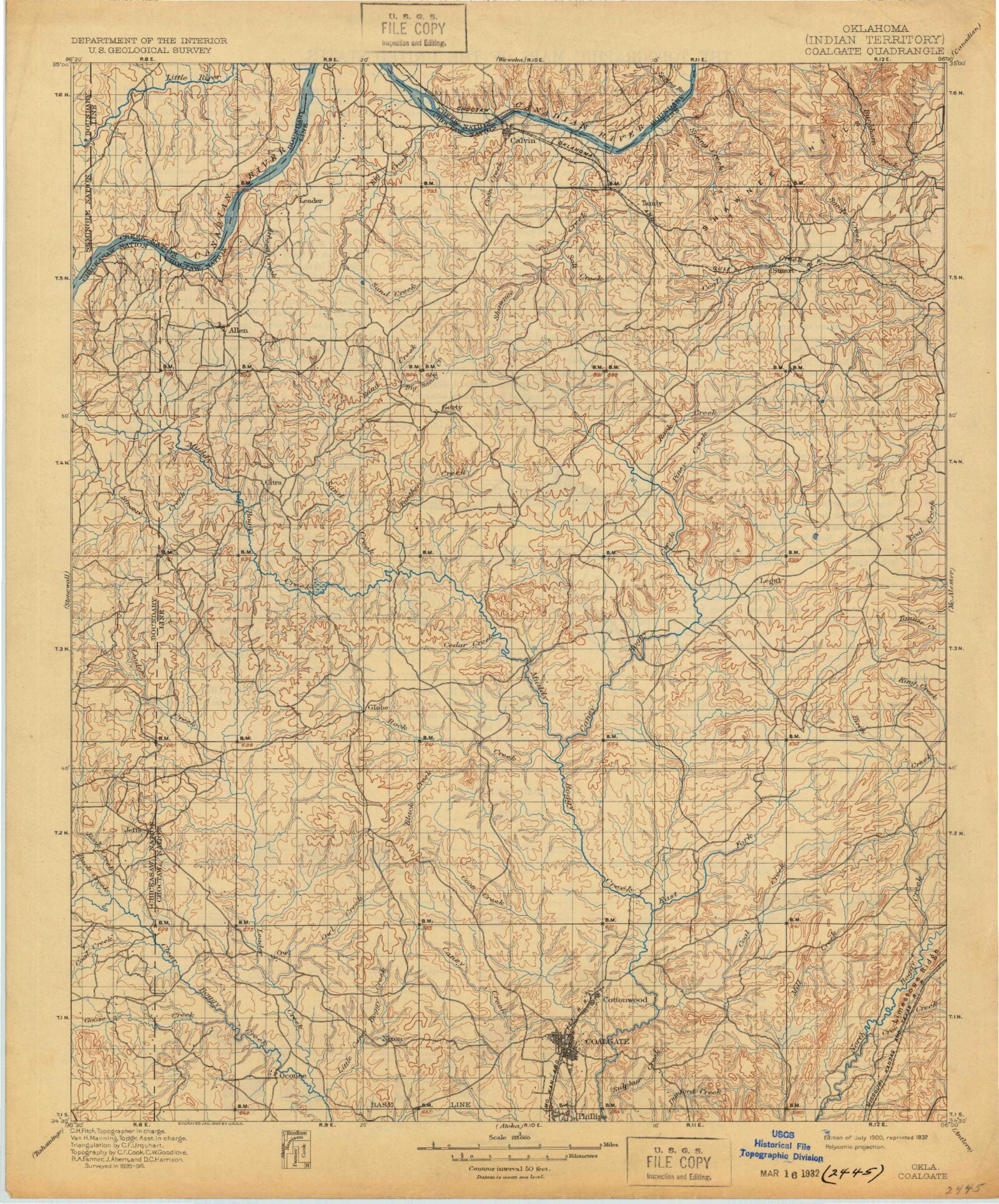 Historic 1900 Coalgate Oklahoma 30'x30' Topo Map – MyTopo Map Store